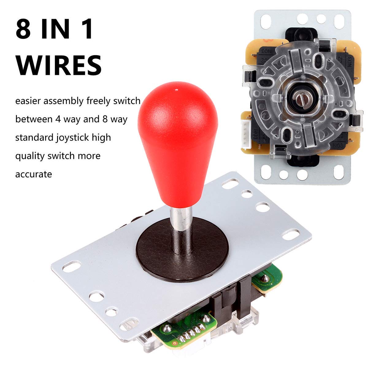 Fosiya 4 Player LED Arcade Kit Ellipse Oval Style Joystick USB Encoder to PC Games DIY Controllers Bat Joystick 4 Colors LED Arcade Buttons for All Windows PC MAME Raspberry Pi