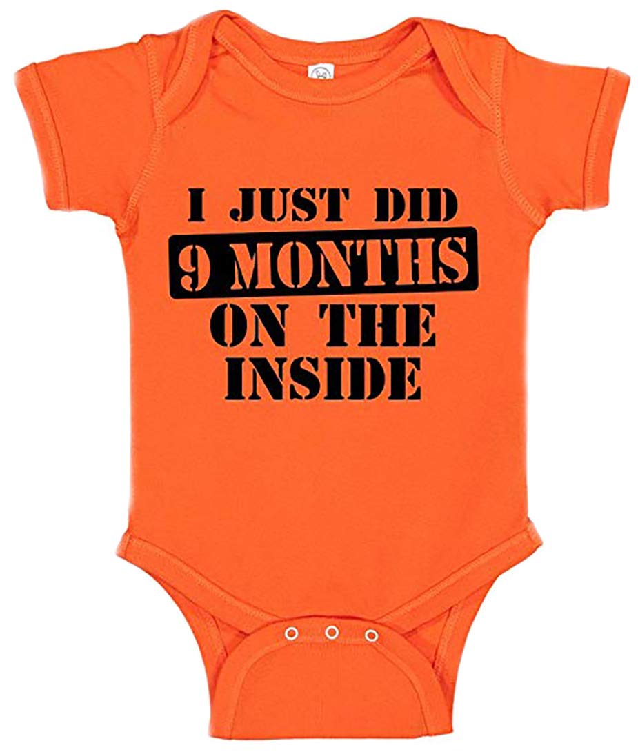 Southern Sisters I Just Did 9 Months On The Inside Funny Prison Baby Romper Great For Newborns or Halloween - Orange Newborn