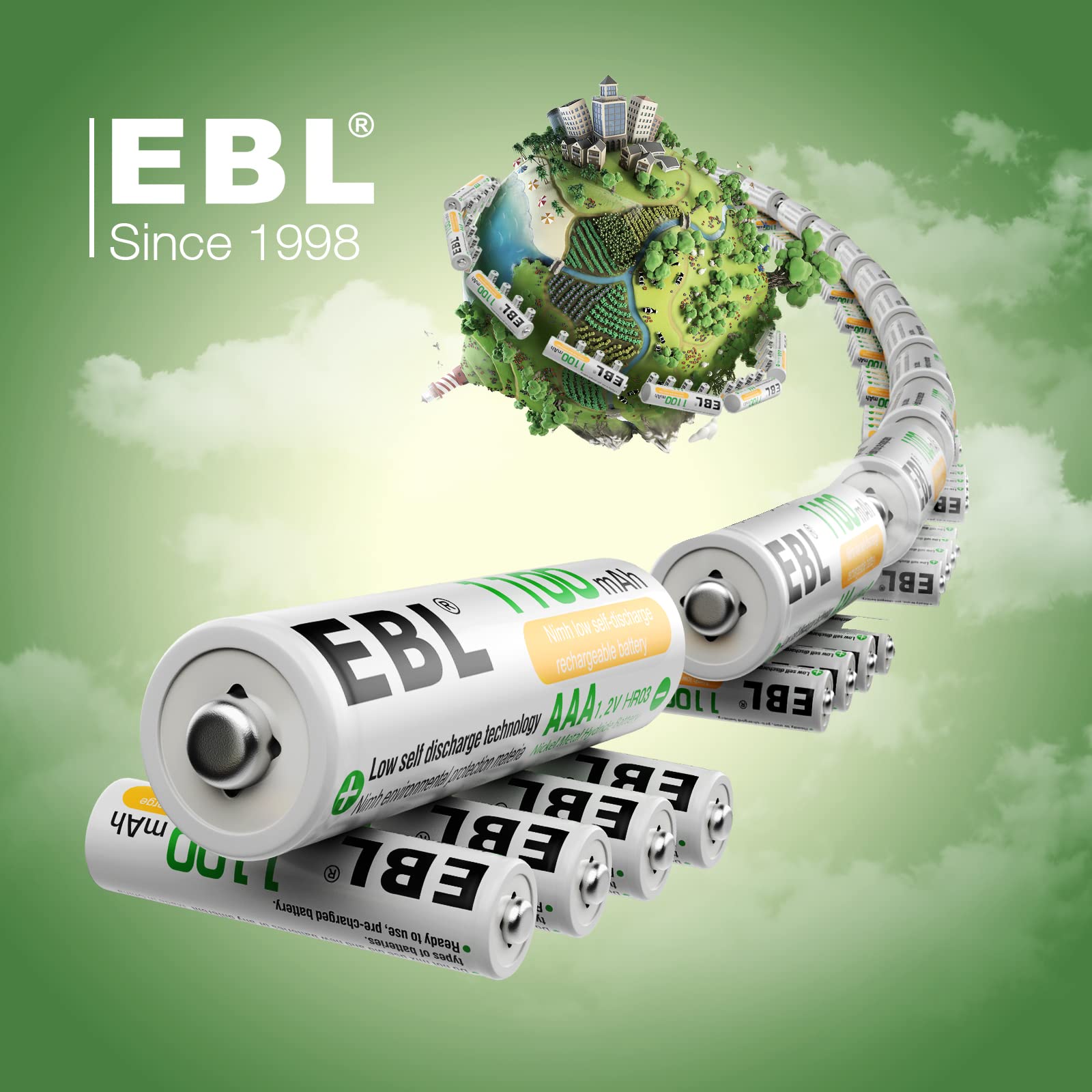 EBL AAA Rechargeable Batteries (4 Counts) 1100mAh Pre-Charged Triple A NiMH Battery with Retail Package