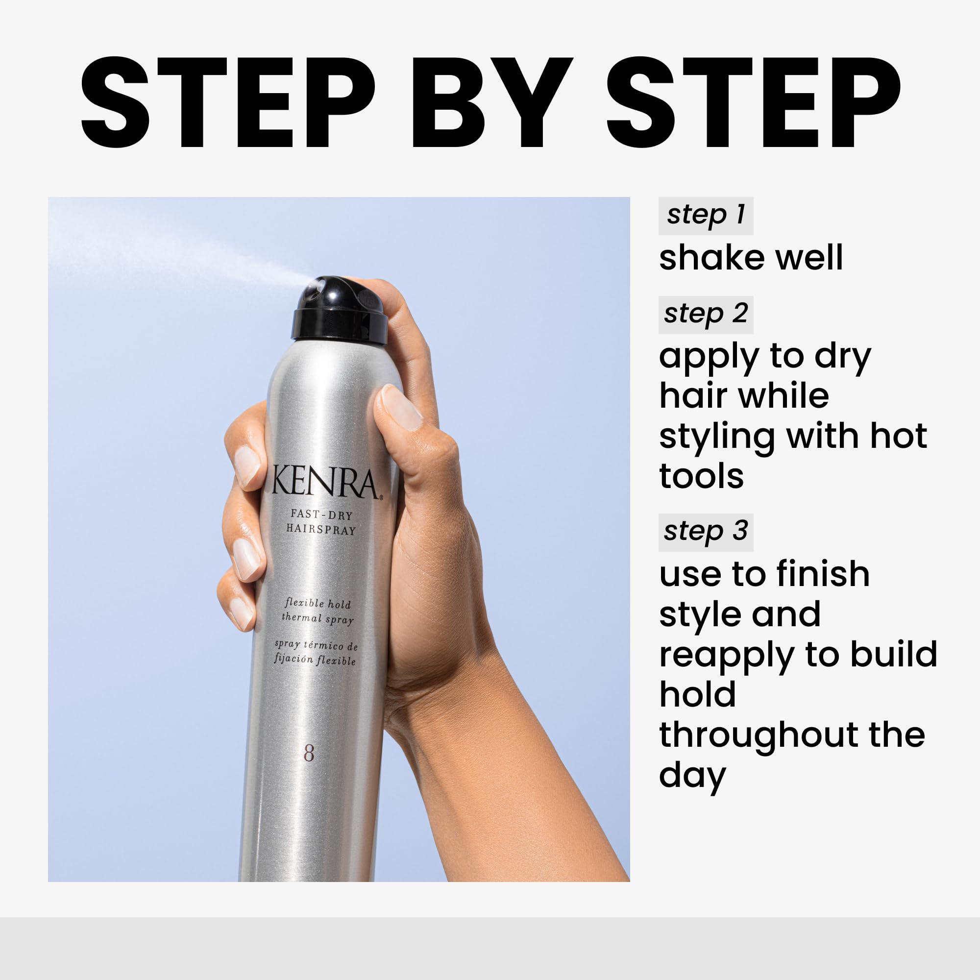 Kenra Fast Dry Hairspray 8 | Flexible Hold Thermal Spray | Multifunctional Spray, Ideal For Both Styling & Finishing | Lightweight, Instant Control | All Hair Types | 8 oz