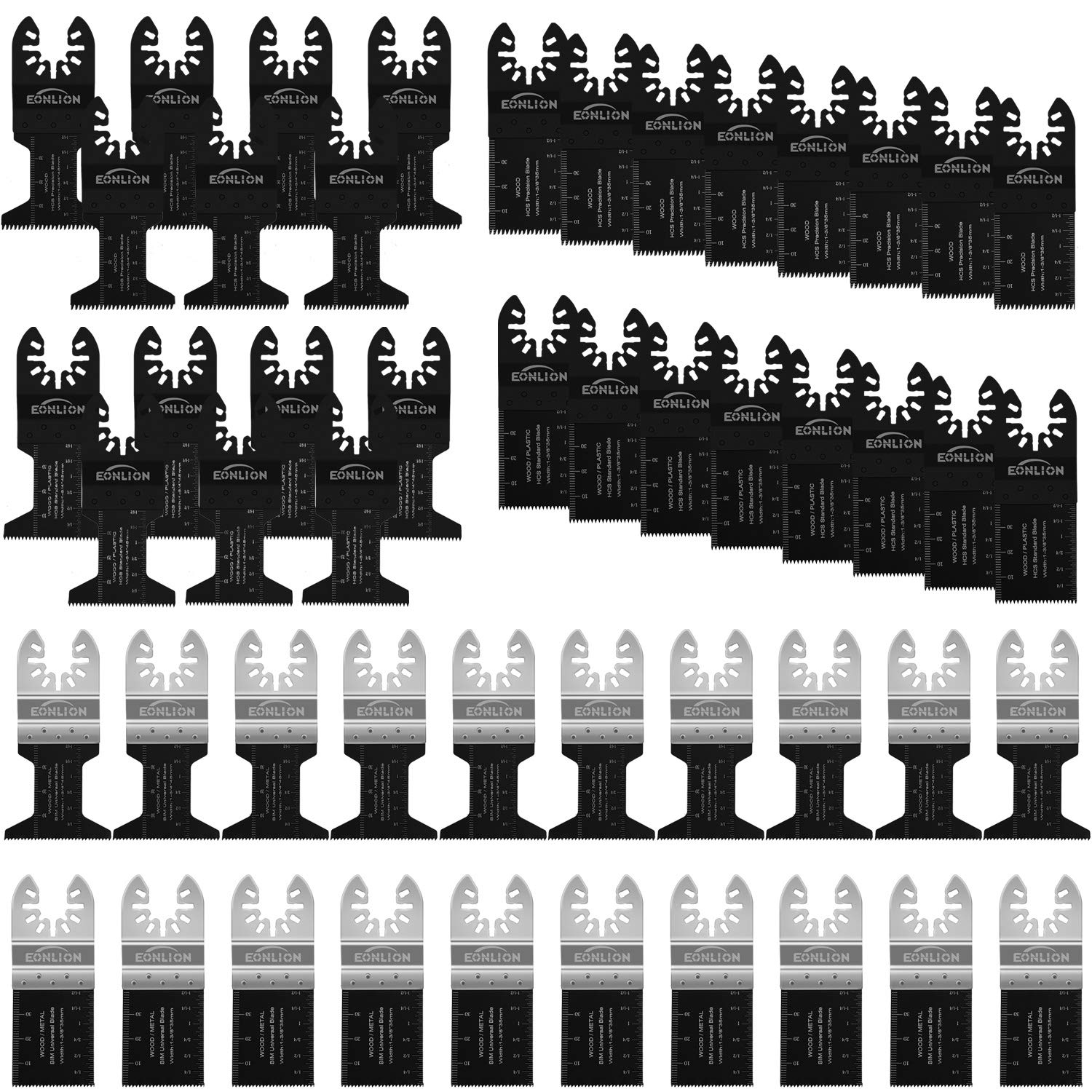 EONLION 50Pcs Metal Wood Oscillating Multitool Quick Release Saw Blades Kit Compatible with Fein Multimaster Porter Cable Black, Decker Bosch Dremel Craftsman Ridgid Ryobi Milwaukee Dewalt Rockwell