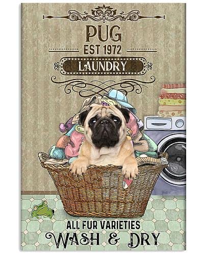 Pug Laundry Retro Metal Tin Sign Vintage Sign for Home Coffee Garden Wall Decor 8x12 Inch