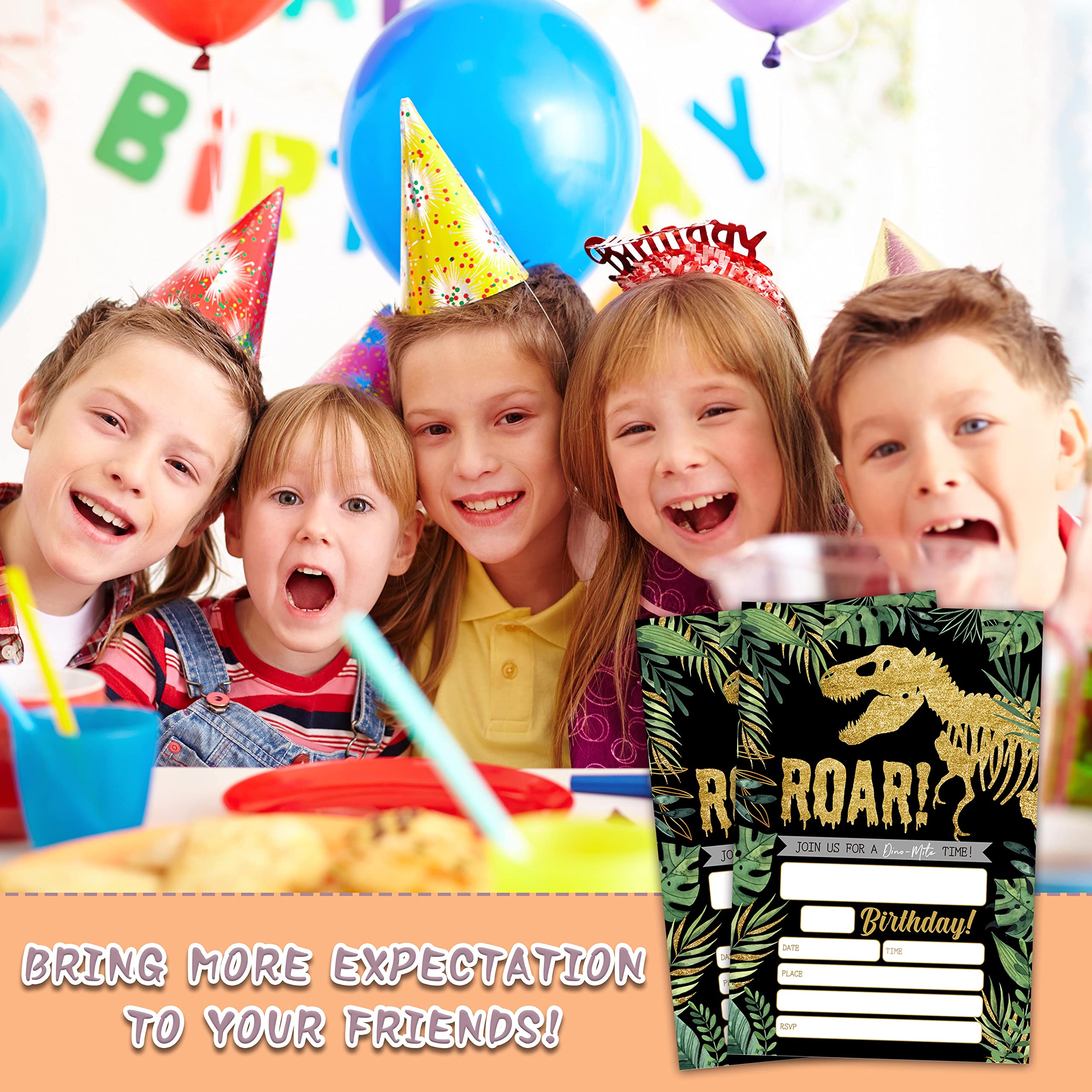 YQV Gold Dinosaur Birthday Party Invitations, 20-Count Jungle Birthday Party Invites With Envelopes-HBYQK-B44