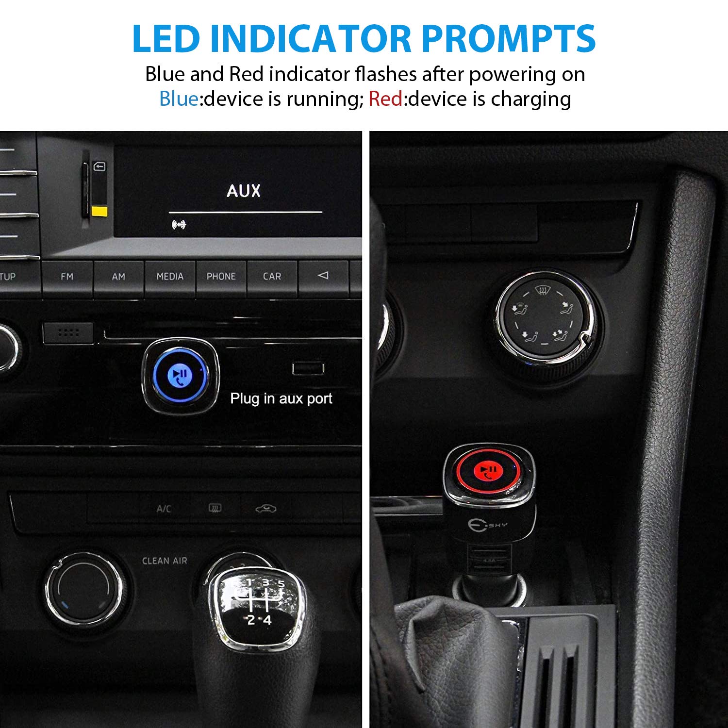 Esky Bluetooth Receiver for Car, 3.5mm Aux Bluetooth Car Adapter, Bluetooth 5.0 Wireless Car Audio Stereo Kits with Hands-Free Call, Dual 2.4A USB Ports Car Charger - US Patent No. US 10,272,845 B2