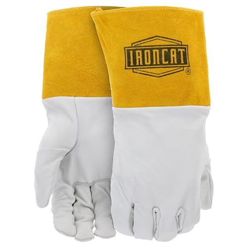 IRONCAT 6141 Kidskin TIG Welding Gloves – Medium, Kevlar Thread Welding Gloves with 4 in. Gold Cuff, Straight Thumb, Natural
