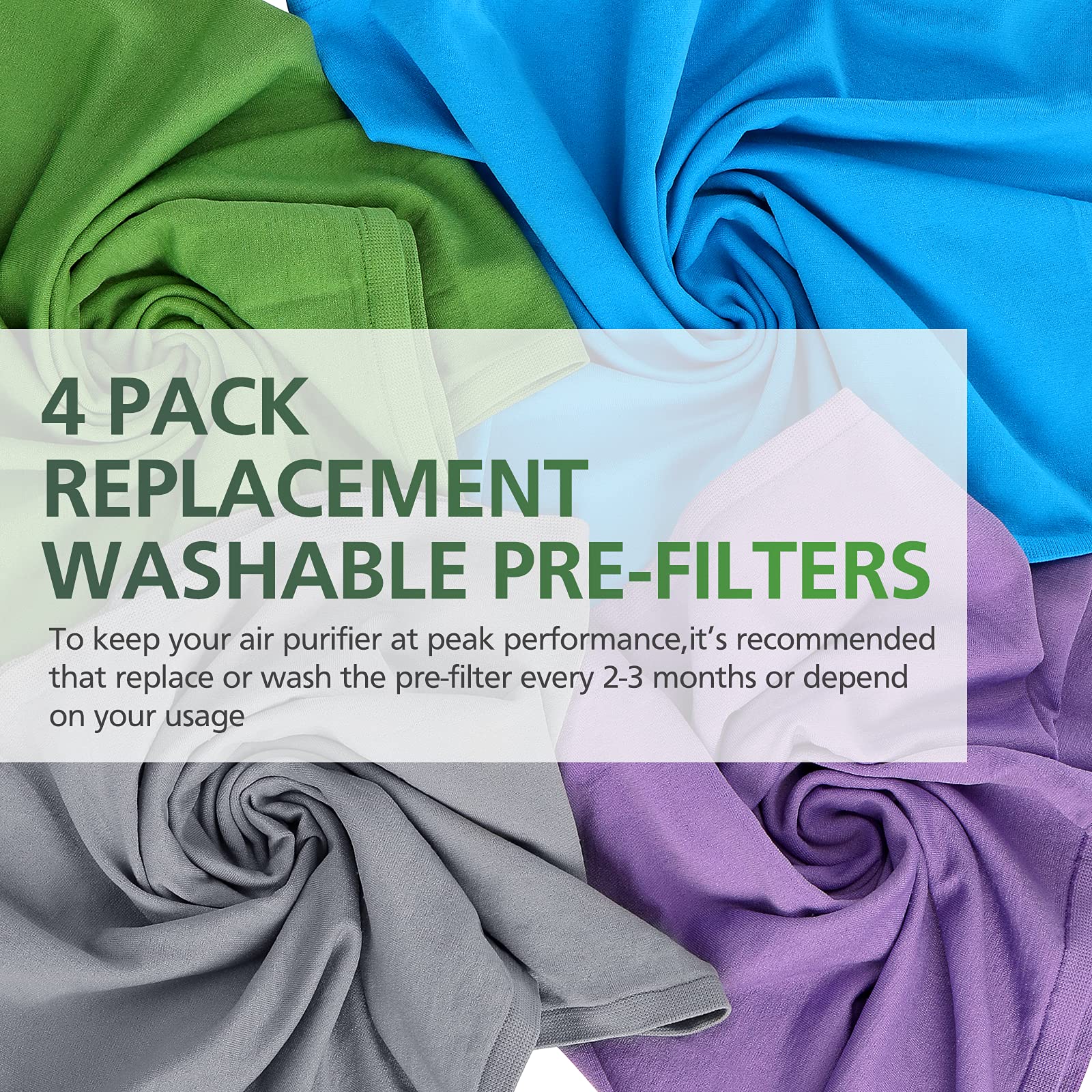 isinlive 4 Pack Replacement Washable Pre-Filters Compatible with Blueair Blue Pure 211+ Air Purifier, Removes Pollen, Dust, Pet Dander and Other Airborne Particles(Blue, Grey, Green, Purple)
