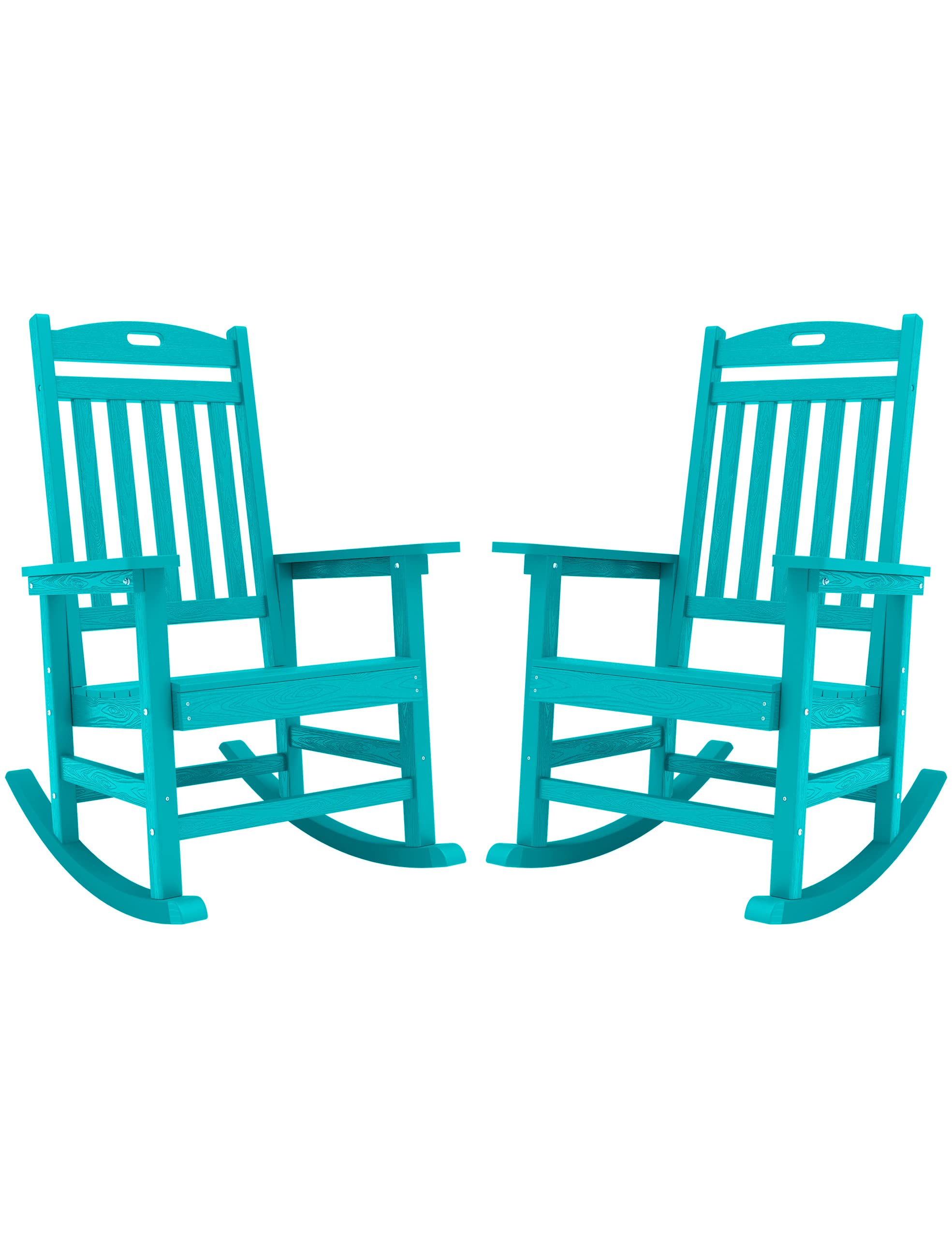 YEFU Outdoor Rocking Chair, Poly Lumber Rocking Chairs for Porch Set of 2 with High Back, Poly Rocking Chair Look Like Real Wood, Widely Used for Patio, Lawn, Indoor,380lb Heavy Duty(Aruba Blue)