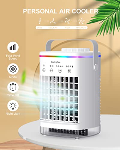 Portable Air Fan, Evaporative Air Cooler with 7 Color Light, Fans that Blow Cold Air, Personal Air Conditioner Fan for Room Office Table