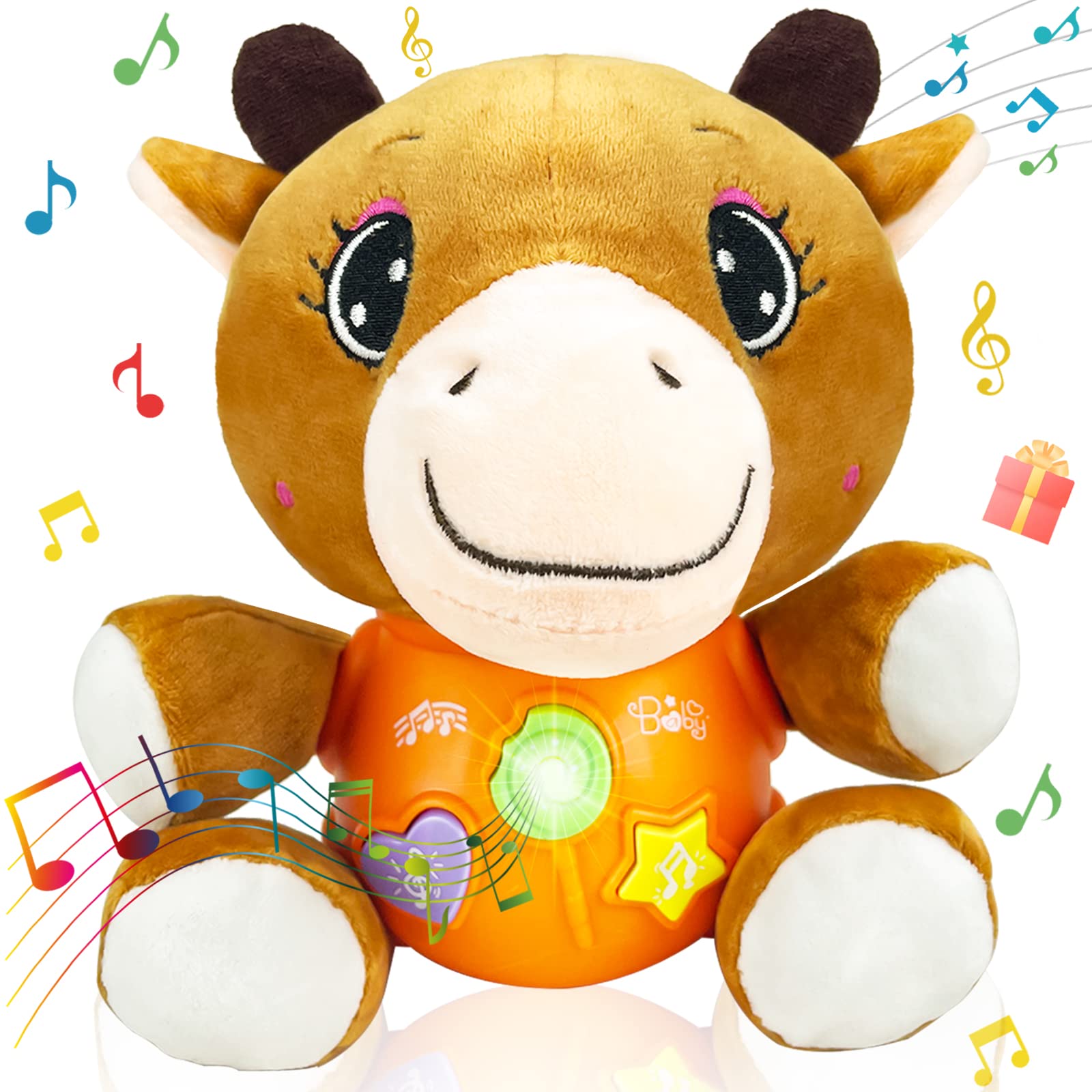 Tcvents Baby Toys 0 3 6 12 Months - Plush Cow Infant Musical Toys for Baby 6 to 12 Months, 12 Songs, Nature Sounds, Funny Sounds, Light Up & Musical Baby Toys for Newborn Toddlers Toys Baby Gifts