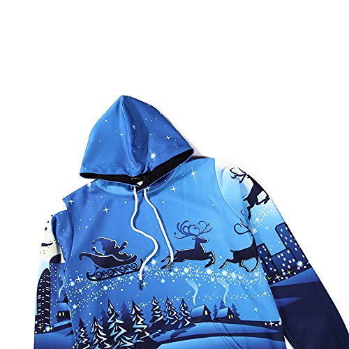 Cool Hoodies for Men, Thenlian Mens 3D Printed Christmas Pullover Long Sleeve Hooded Sweatshirt Tops Blouse(Blue, XXXL)