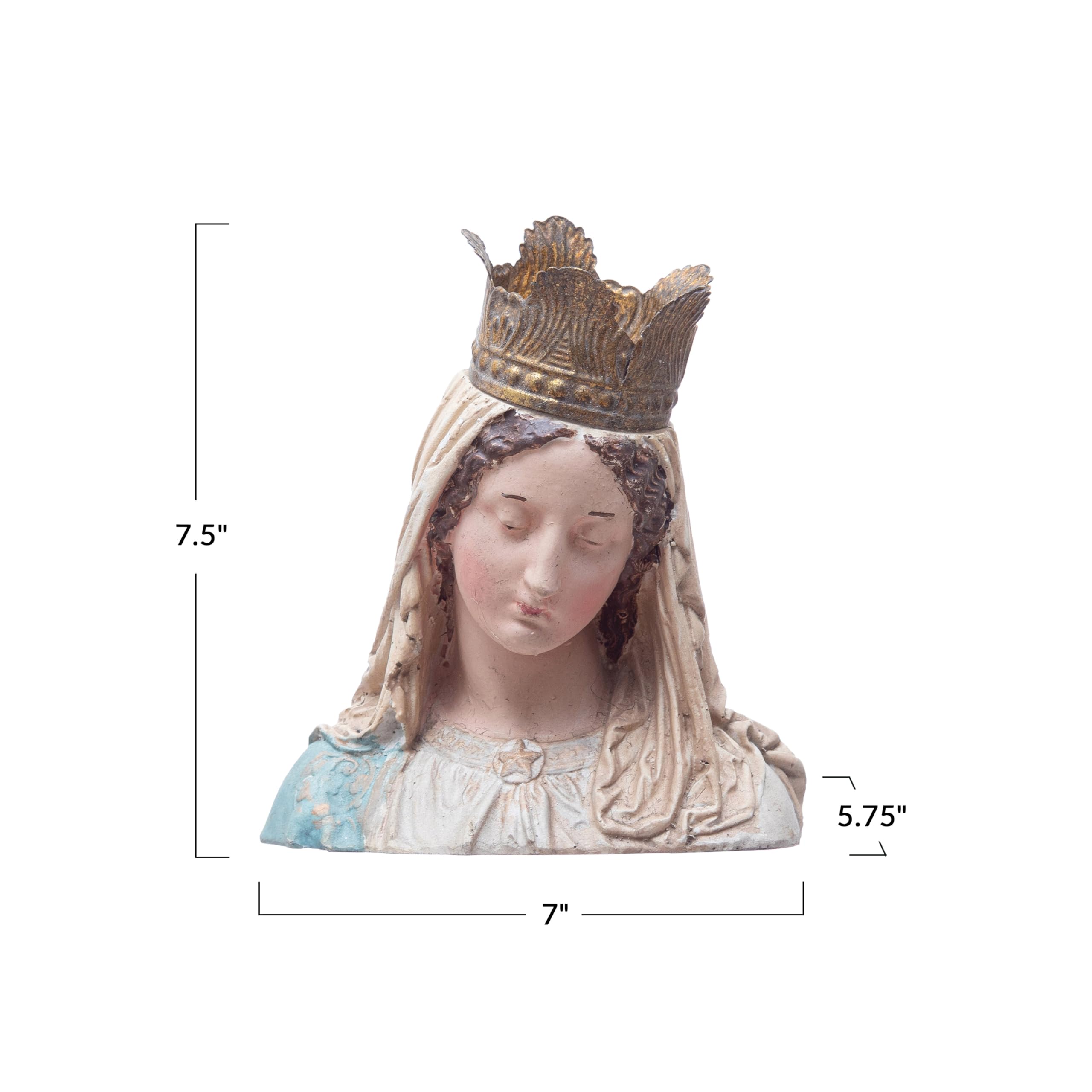 Creative Co-Op Hand-Painted Magnesia Vintage Reproduction Virgin Mary Bust with Removable Crown