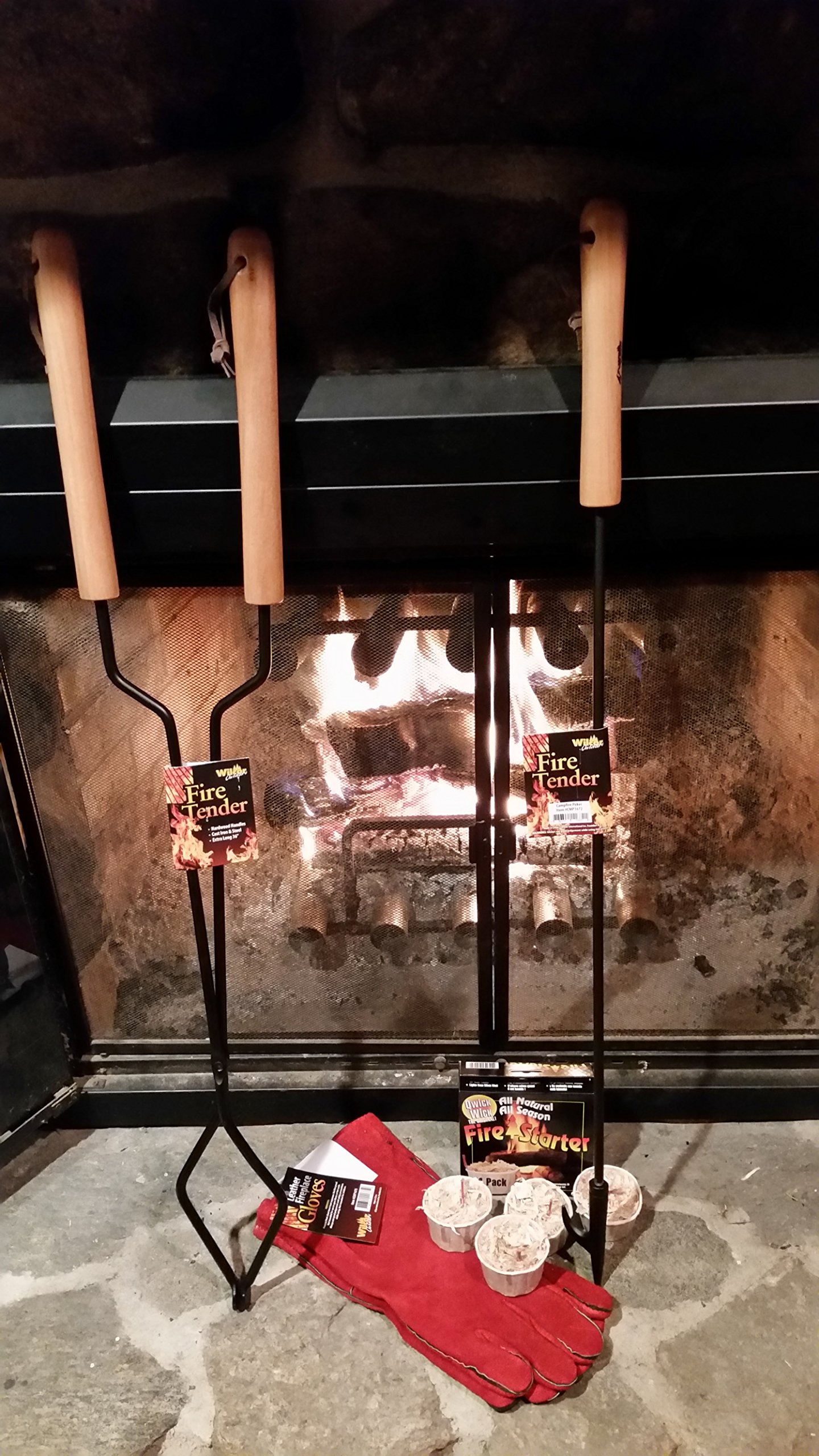 EXCURSIONS Journey To Health Fireplace Fire Pit Campfire Tool Gift Set – Firetender Tongs Poker Gloves and Firestarters