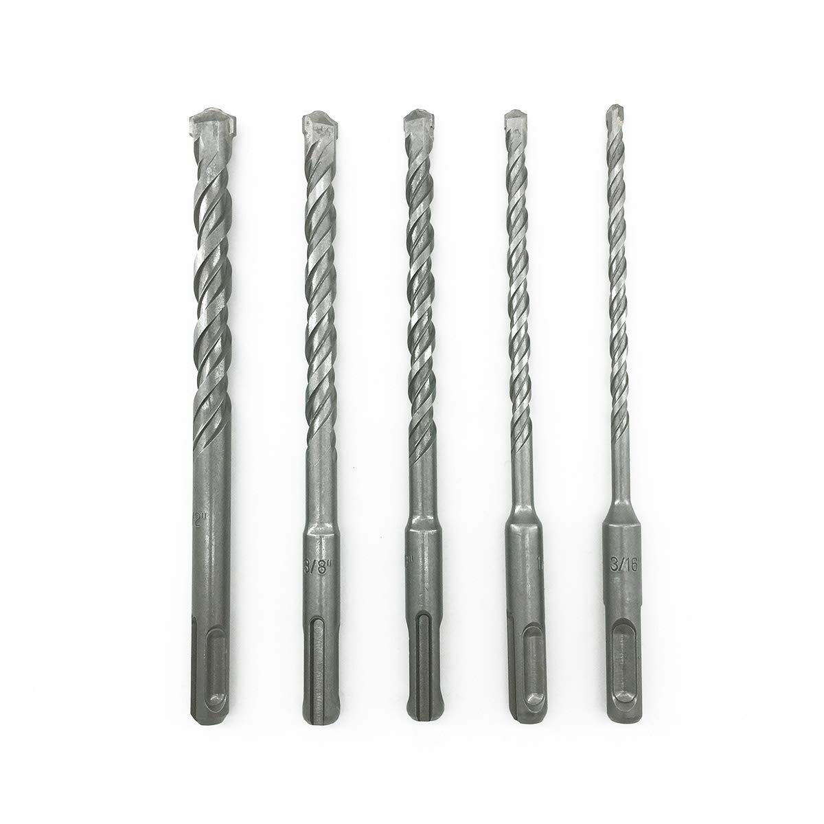 SPKLINE 5 Pcs SDS-Plus Rotary Hammer Drill Bit Set 3/16",1/4",5/16",3/8",1/2" Diameter,Tungsten Carbide Tip SDS+ Impact Drill Bits for Concrete Brick Block Mortar Stone and Other Masonry