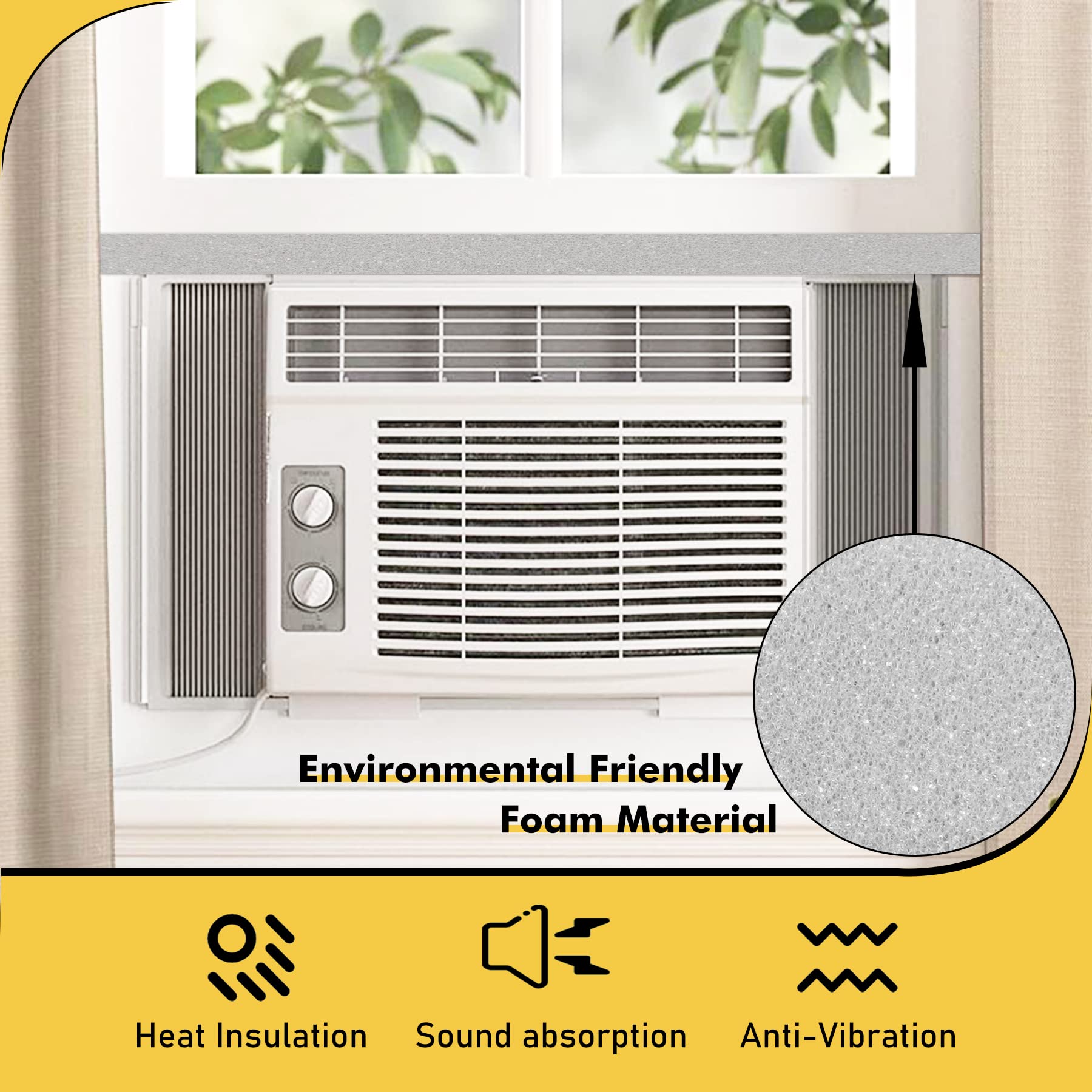 Powrocket Window Air Conditioner Insulation Foam Strip 2 x 1 Inch,High Resilience Window Seal Weather Stripping Tape with Adhesive,Window AC Installation Kit,6.5 Feet Long x 1 Roll