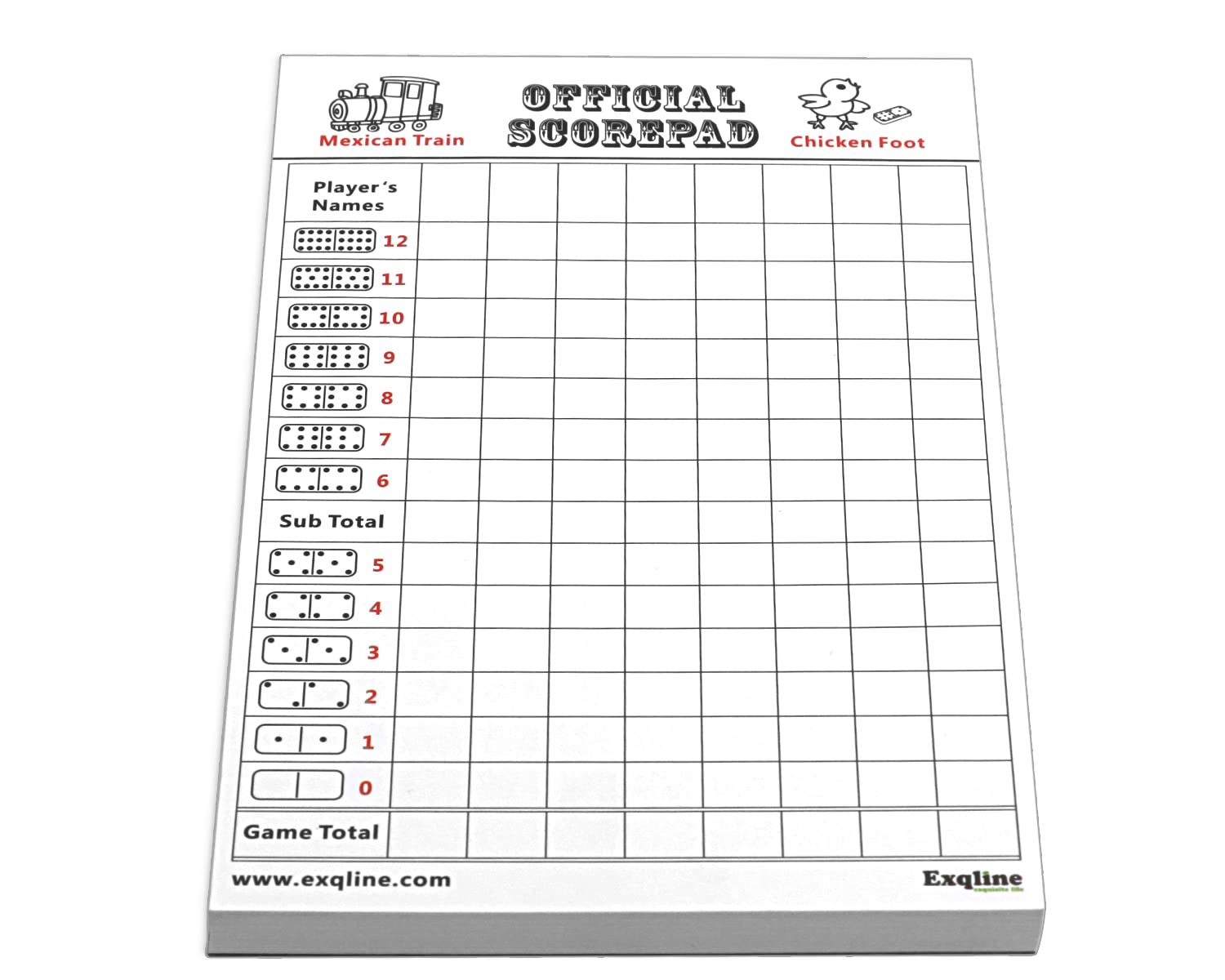 Exqline Mexican Train Score Pads, 70 Sheets Dominoes Chicken Foot and Mexican Train Score Sheets 8.3'' X 5.5'' Well-Made Large Size Paper Record Clearly and Easy to Read for Travel Gamenight