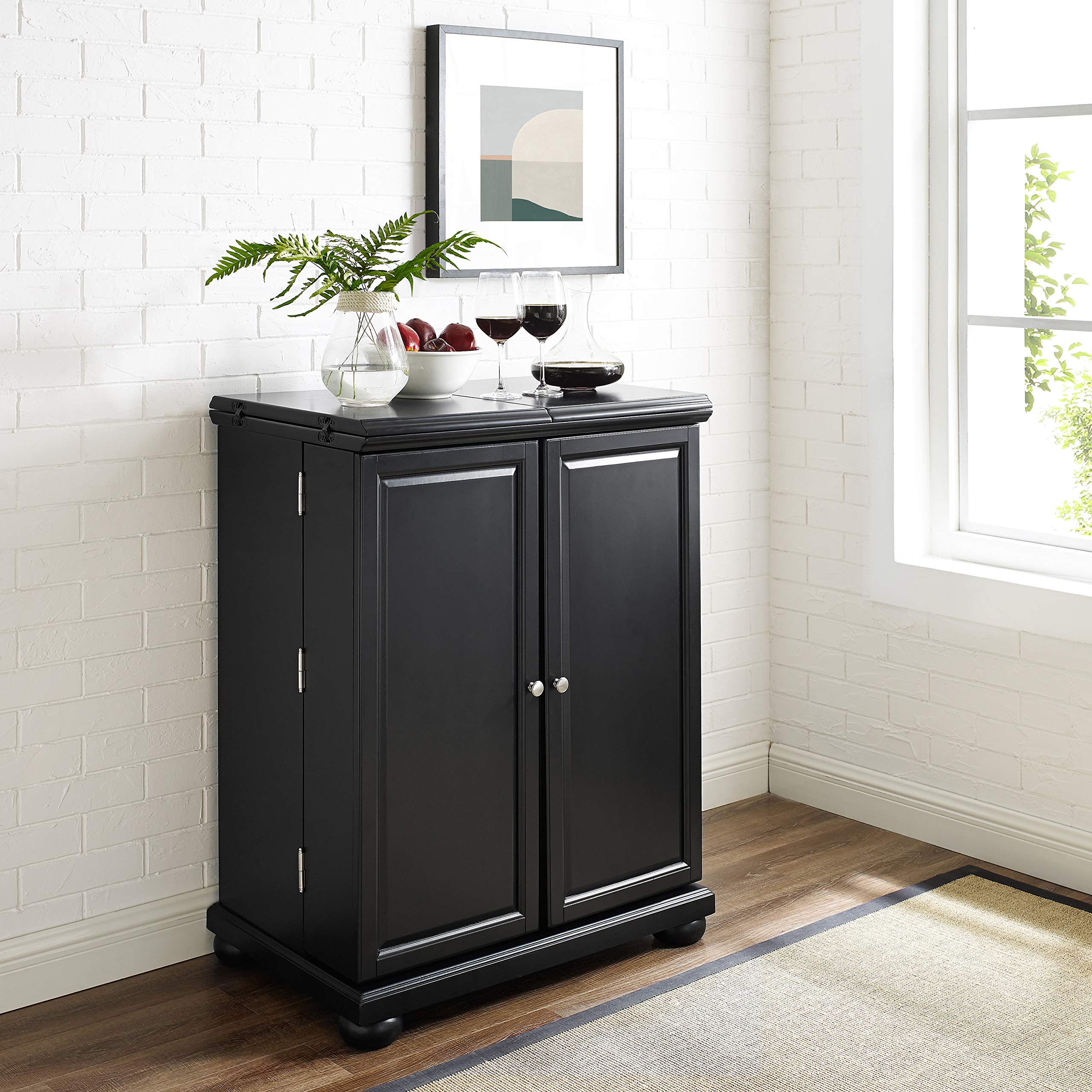 Crosley Furniture Alexandria Expandable Bar Cabinet with Storage Shelves, Drawer, and Wine Rack, Black
