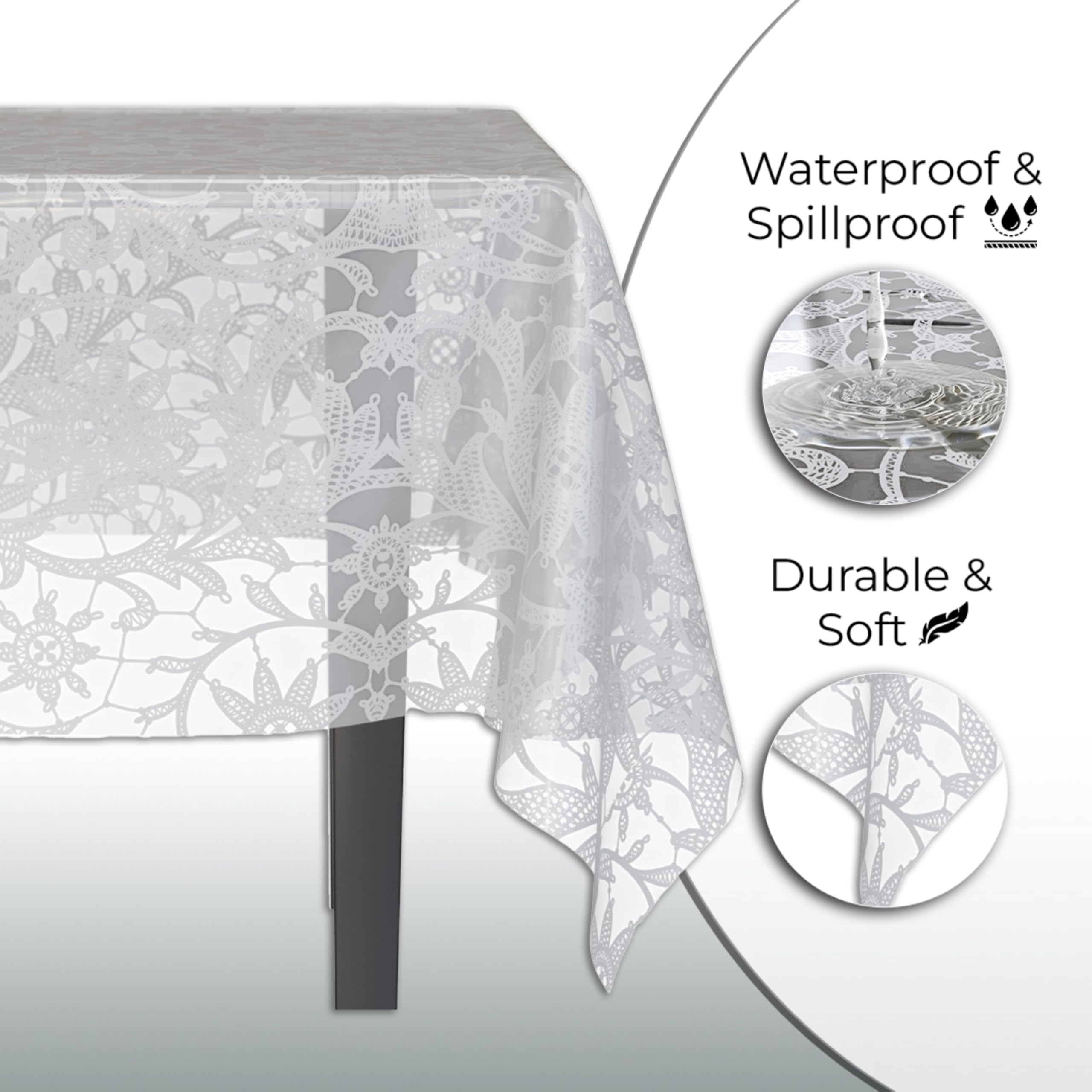 Exquisite Lace Table Cloth Rectangle Table 12-Pack Tablecloths | Plastic Table Cloth Disposable 54" X 108" Clear Table Cover | White Table Cloth Rectangle | Rectangle Tablecloth Lace Tablecloth