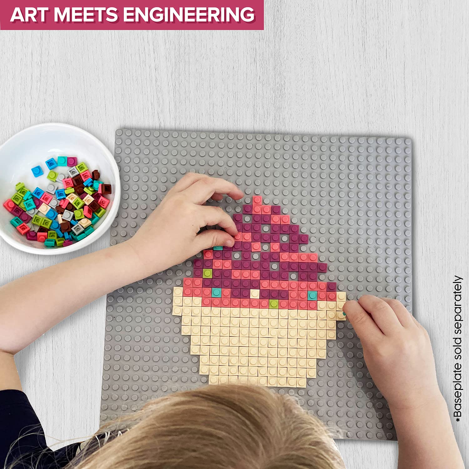 Creative QT 1600 Pieces Plate 1x1 Bricks, Pixel Mosaic Kit, 8 Colors Classic Building Bricks with 2 Quick Removal Tools, Nano Blocks Art with Design Guide, STEM Building Toy