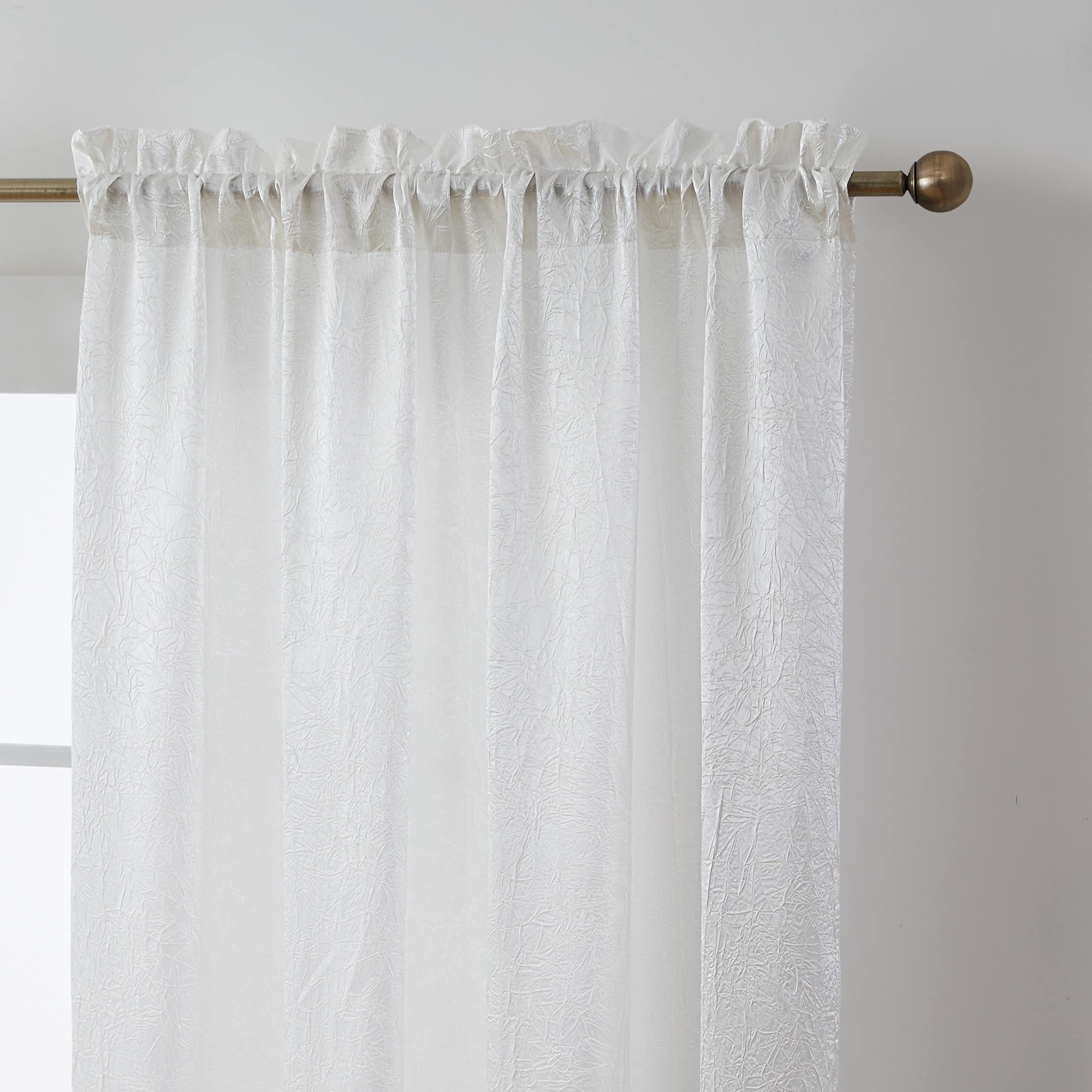 HLC.ME Bello Crushed Satin Semi Sheer Privacy Light Filtering Transparent Window Pocket Hole Curtains Drapery Panels for Bedroom & Living Room, 2 Panels (54 W x 84 L, White)