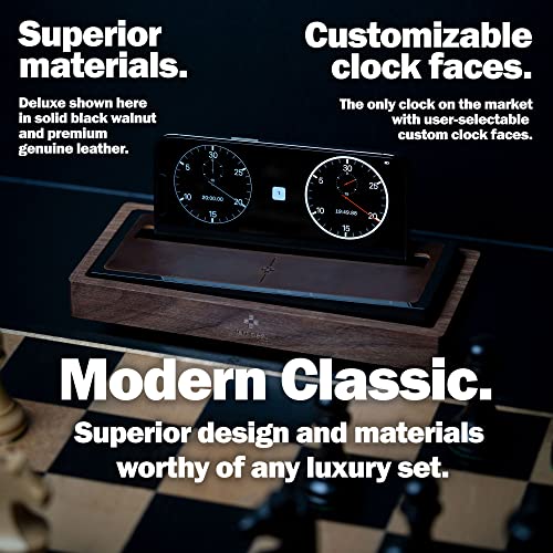 Tempest Deluxe - 2025 Edition - A Luxurious Walnut and Leather Chess Clock/Phone Dock Hybrid. Includes Deluxe Dock Plus Bundled iOS and Android Software (Phone is not Included)