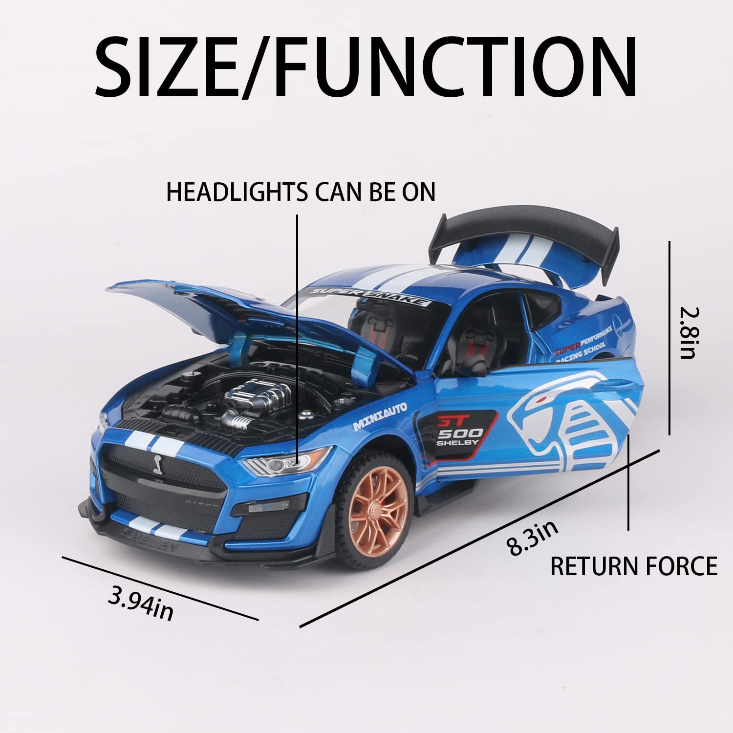 JACKIEKIM 1:24 Alloy Pull Back Car Diecast Model Truck for Forte Mustang,Collection, Mini Simulation Vehicles Toys for Kids,Boyfriend,Young Peoples Gift(Blue)