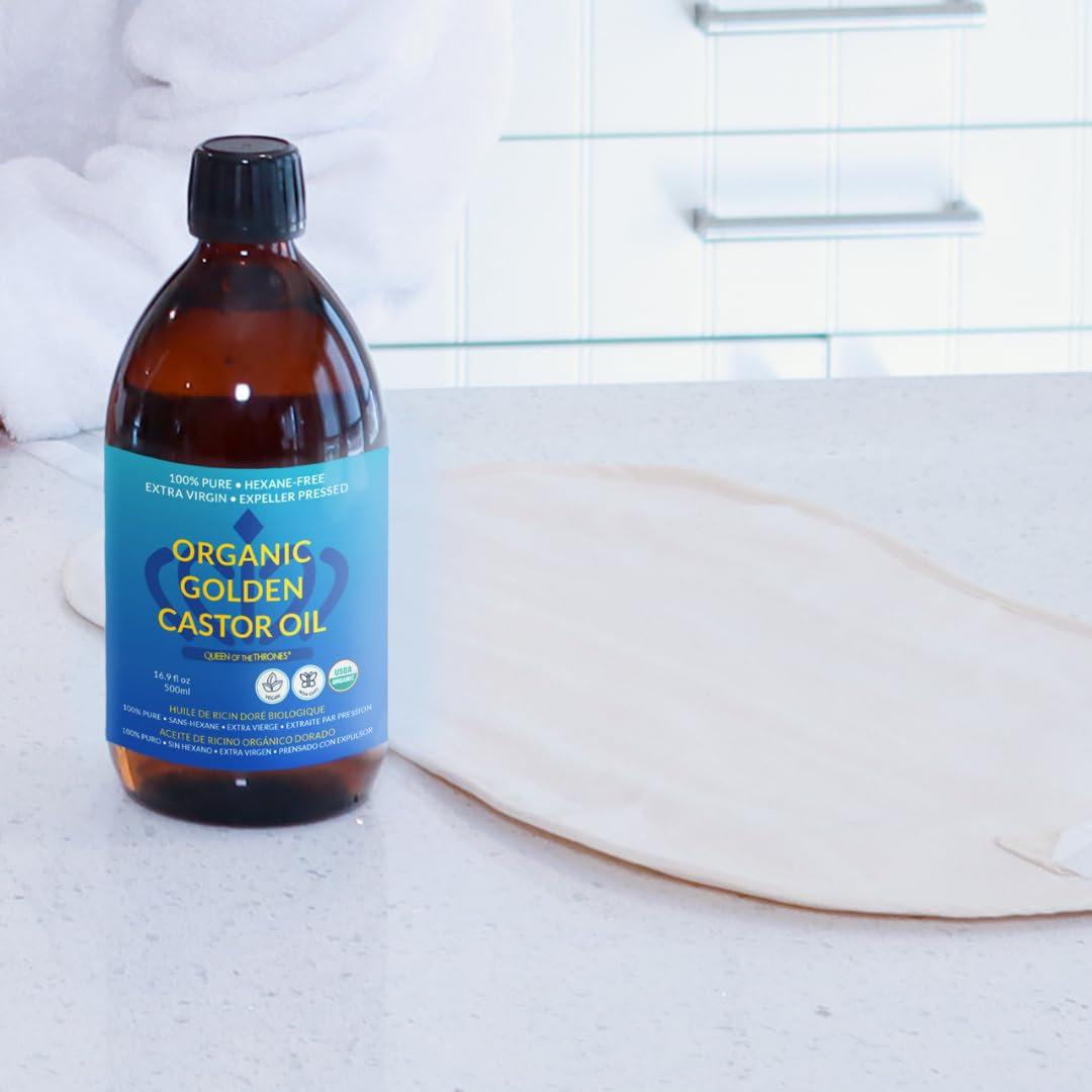 QUEEN OF THE THRONES Organic Golden Castor Oil | 100% Pure for Hair, Skin, Nails, Brows & Lashes | Hexane-Free | USDA Certified [16.9oz (500ml)]