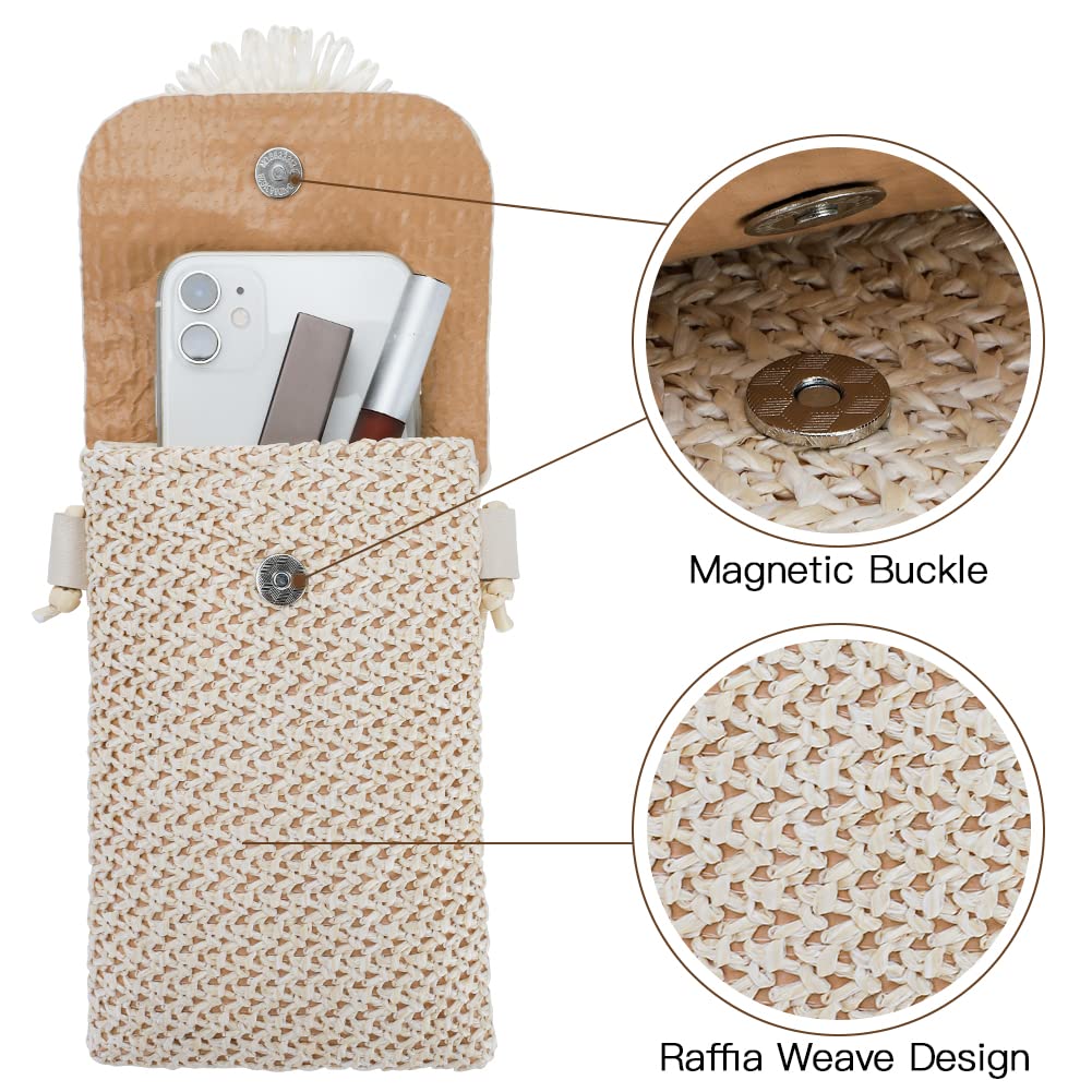 Soleebee Boho One Shoulder Crossbody Phone Bag Small Shoulder Bag Mini Wallet for Women Storage Bag Woven Leather Trim Phone Bag Compatible with Multiple Phone Sizes, Beige daisies
