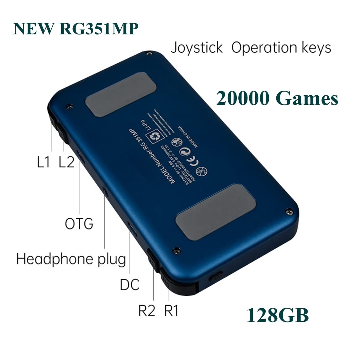 Petforu RG351MP Handheld 128GB/20,000 Games Console Metal Version 3.5-inch (Blue)