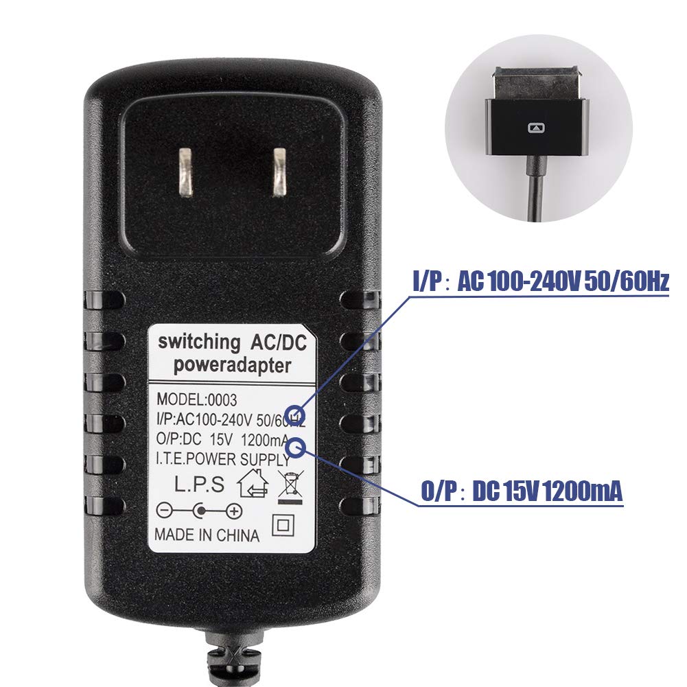 ELENKER Tablet Charger and USB 3.0 Data Sync Cable Cord for Asus Transformer EeePad TF101 TF201 TF300 TF300T TF700 TF700T Slider SL101