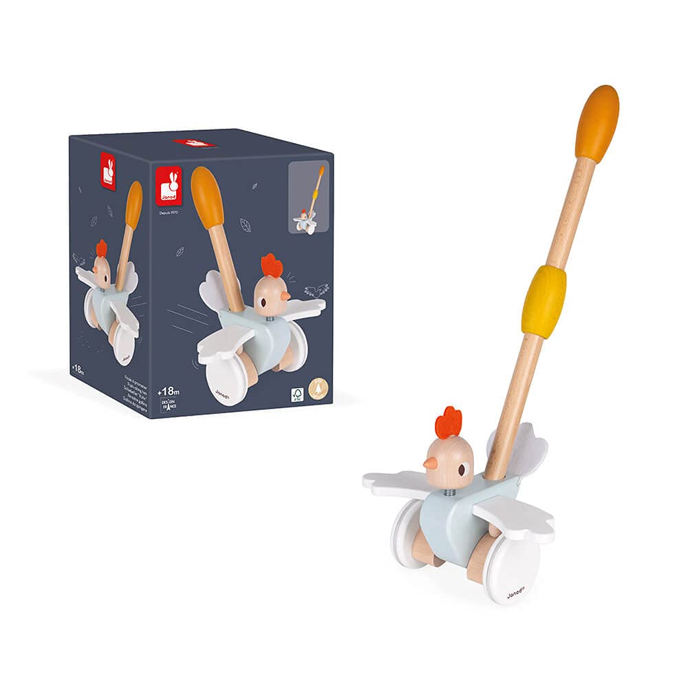 Janod β Push Along Flapping Chick with Adjustable Handle β Ages 18 Months+ - J08260