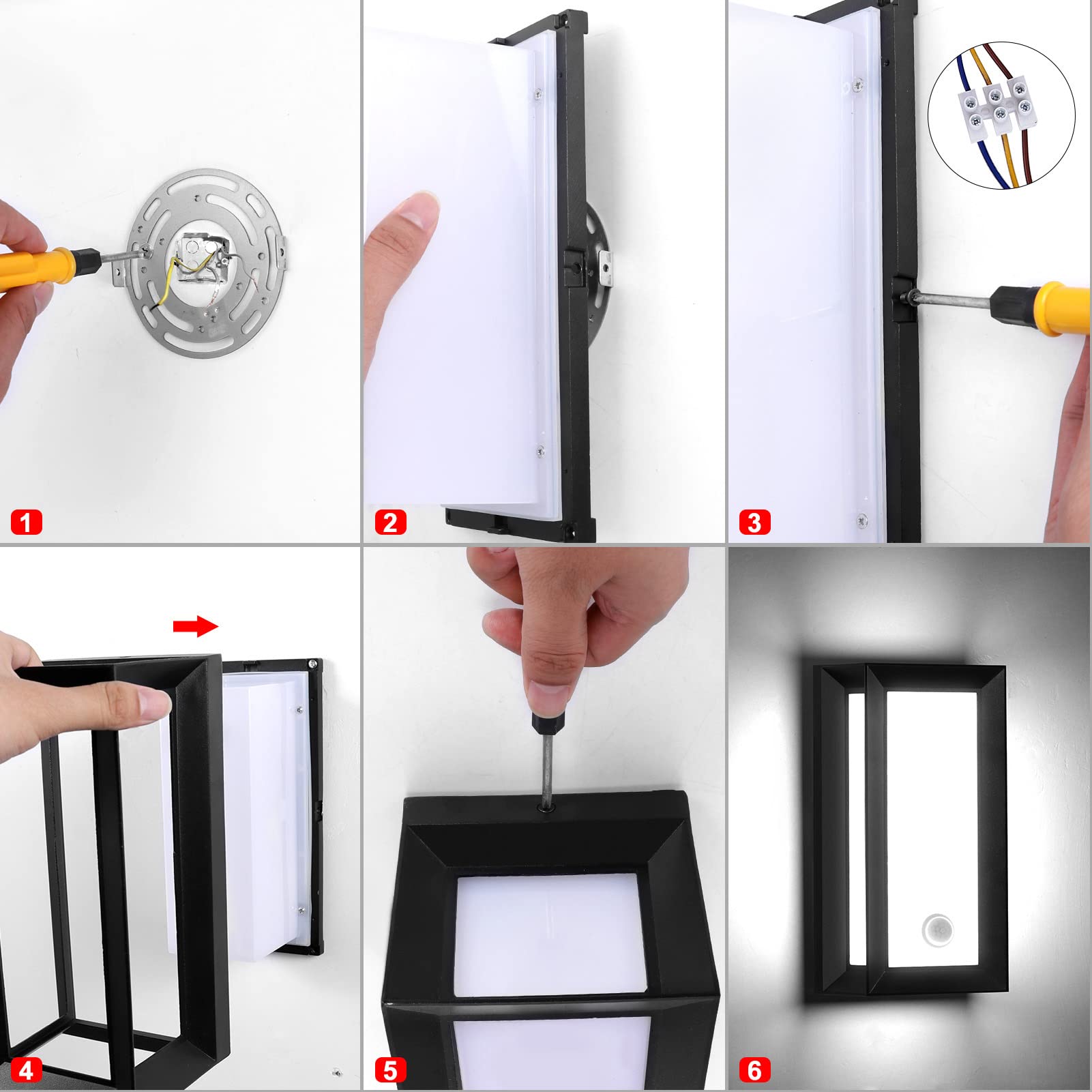 Phenas 18W Motion Sensor LED Wall Light Outdoor Dusk to Dawn Light Sensor LED Wall Sconce Light Waterproof LED Wall Lamp for Patio Porch Courtyard Garden Backyard Villa, Cold White