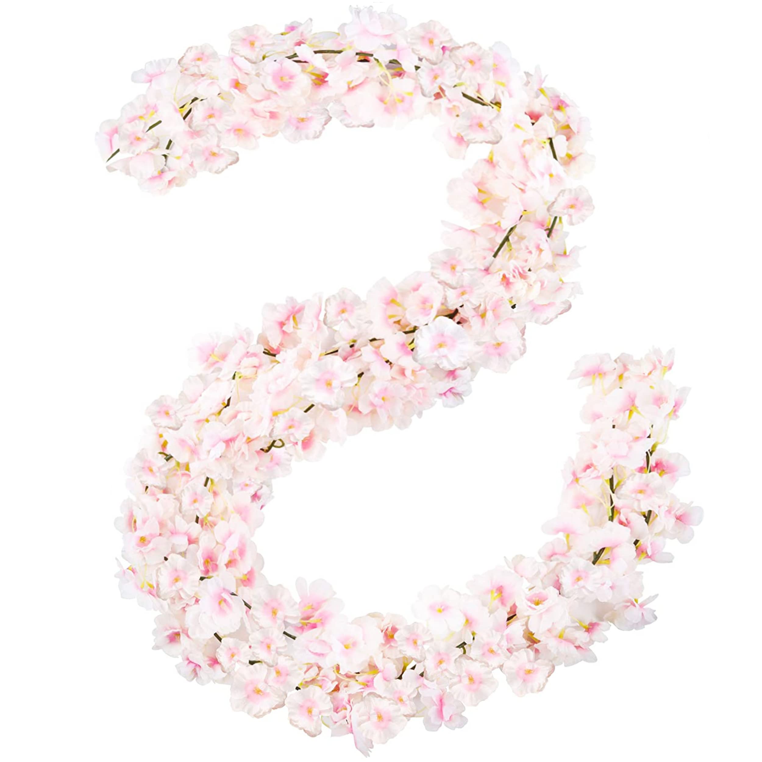 Homcomoda 4 Pcs Artificial Cherry Blossom Flower Vines Hanging Silk Flower Garlands Strings for Wedding Party DIY Home Garden Deceor