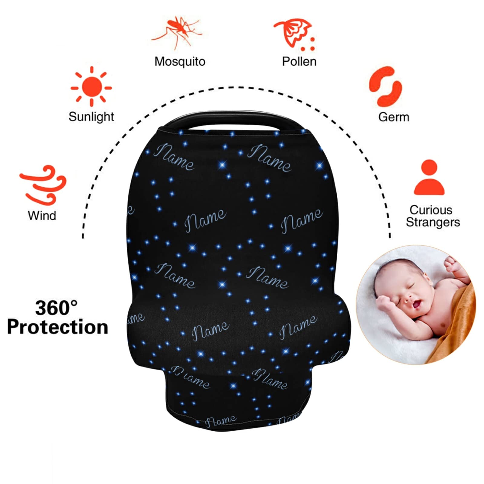Custom Baby Multi-Use Car Seat Cover Personalized Your Kid Name Cute Elephant Nursing Cover Breastfeeding Scarf Customized Cover for Car Seat Baby