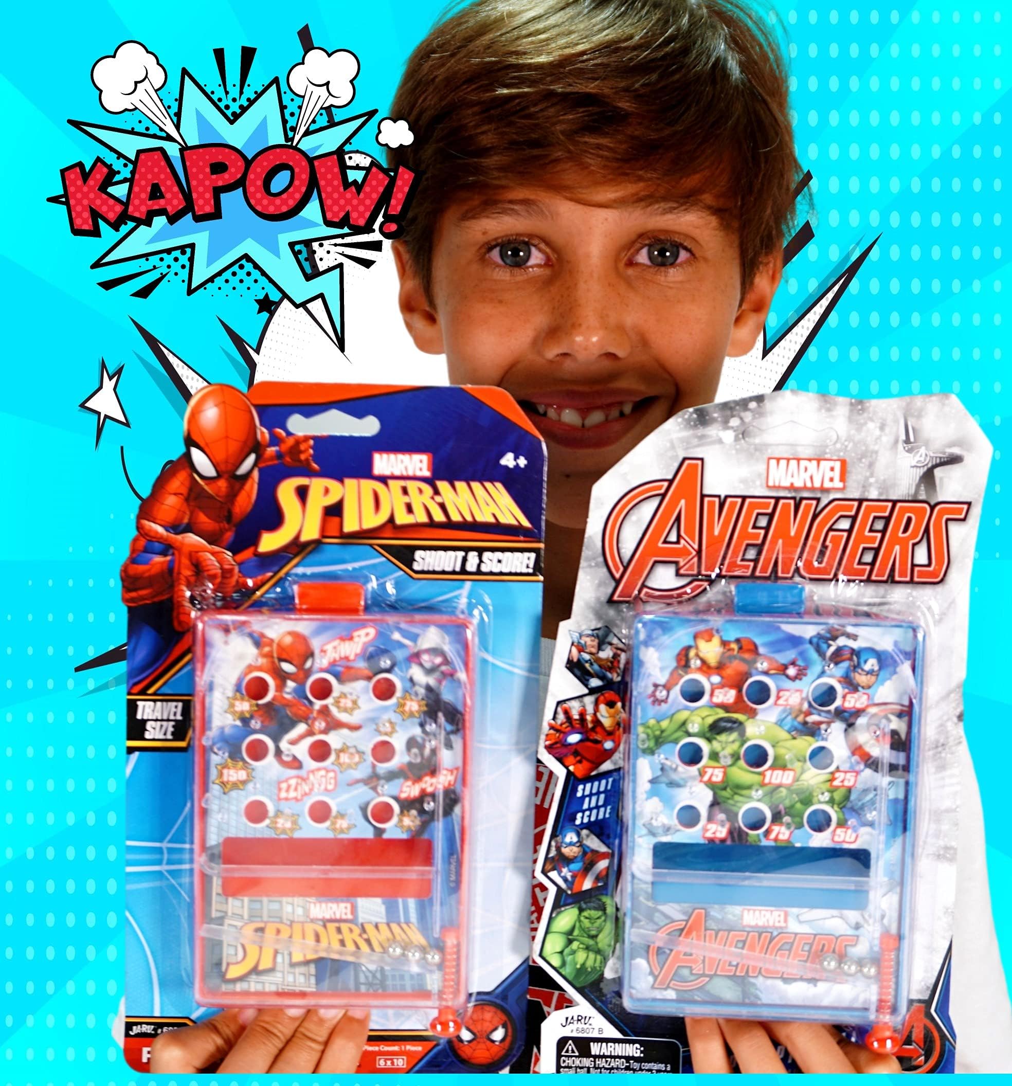 JARU Marvel Avengers & Spiderman Mini Pinball Machine for Kids (2 Toys) Handheld Games & Office Desk Games. Retro Vintage Toys Table Top Arcade Games. AB-6807-2
