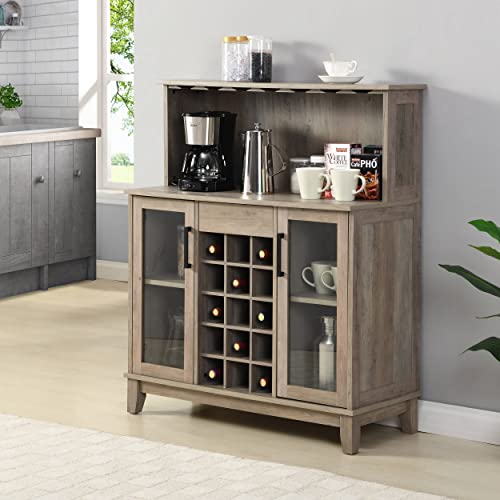 Home Source 44.5" Bar Cabinet with Wine Rack,Coffee Bar Table and Microwave Station Cabinet for Home,Sideboard Buffet Cabinet with Storage for Dining Room,Kitchen,Concrete (Grey wash)