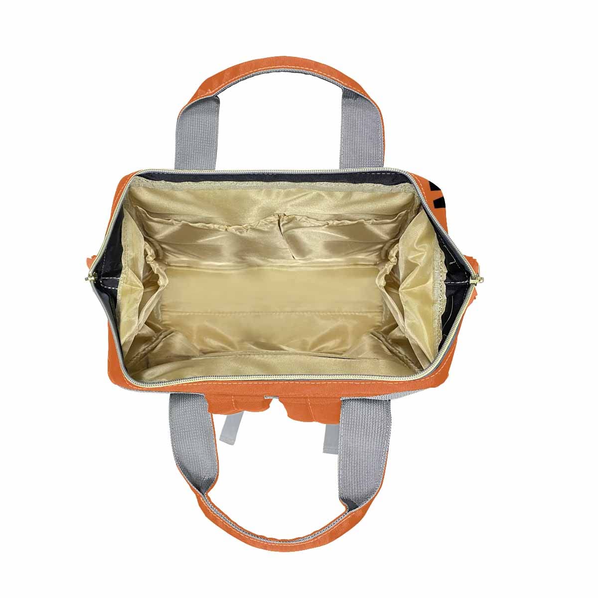 Customized Diaper Bag Backpack, Black and Orange Name Personalized Backpack with Text Mommy Nappy Baby Bag Shoulders Bag Casual Daypack Daycare Bag Travel Bag for Dad Mom