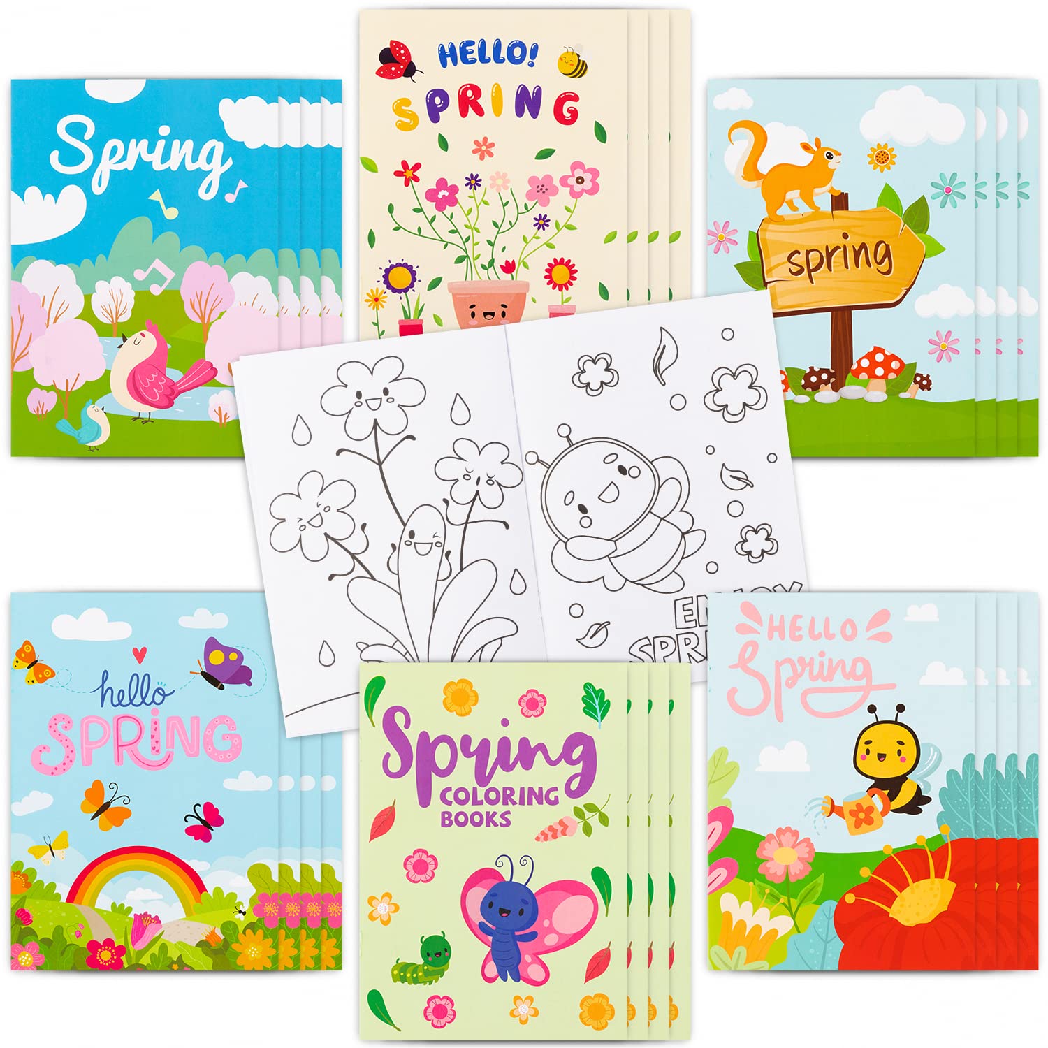 MALLMALL6 24Pcs Spring Coloring Books for Kids Age 2-4,4-8 Birthday Gift with Flower Butterfly Birds Bee Rabbit Design Goodie Bag Filler Party Favor Supplies for Home School Classroom Activity