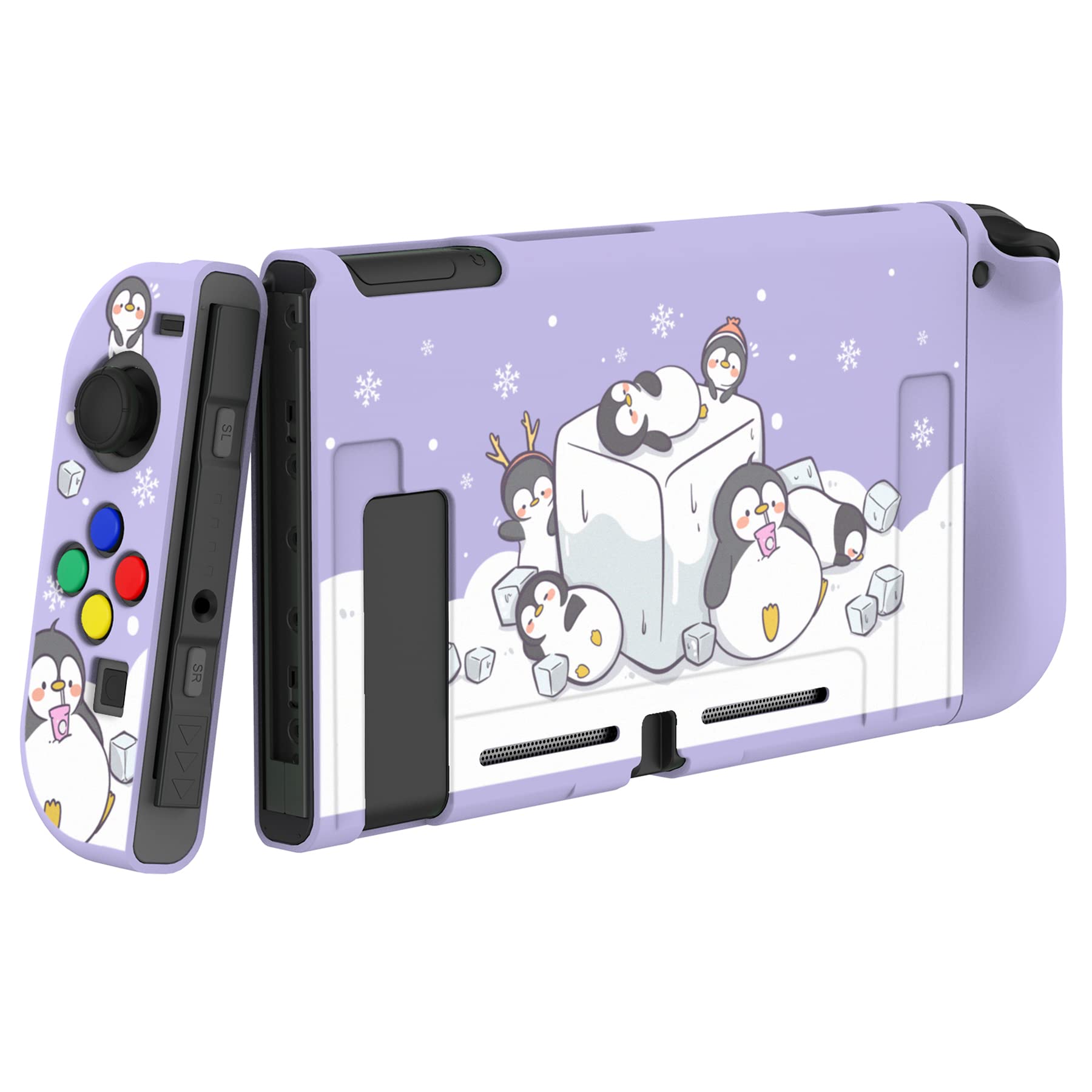 PlayVital ICY Cube Penguin Protective Case for Nintendo Switch, Soft TPU Slim Case Cover for Nintendo Switch Joycon Console with Colorful ABXY Direction Button Cap