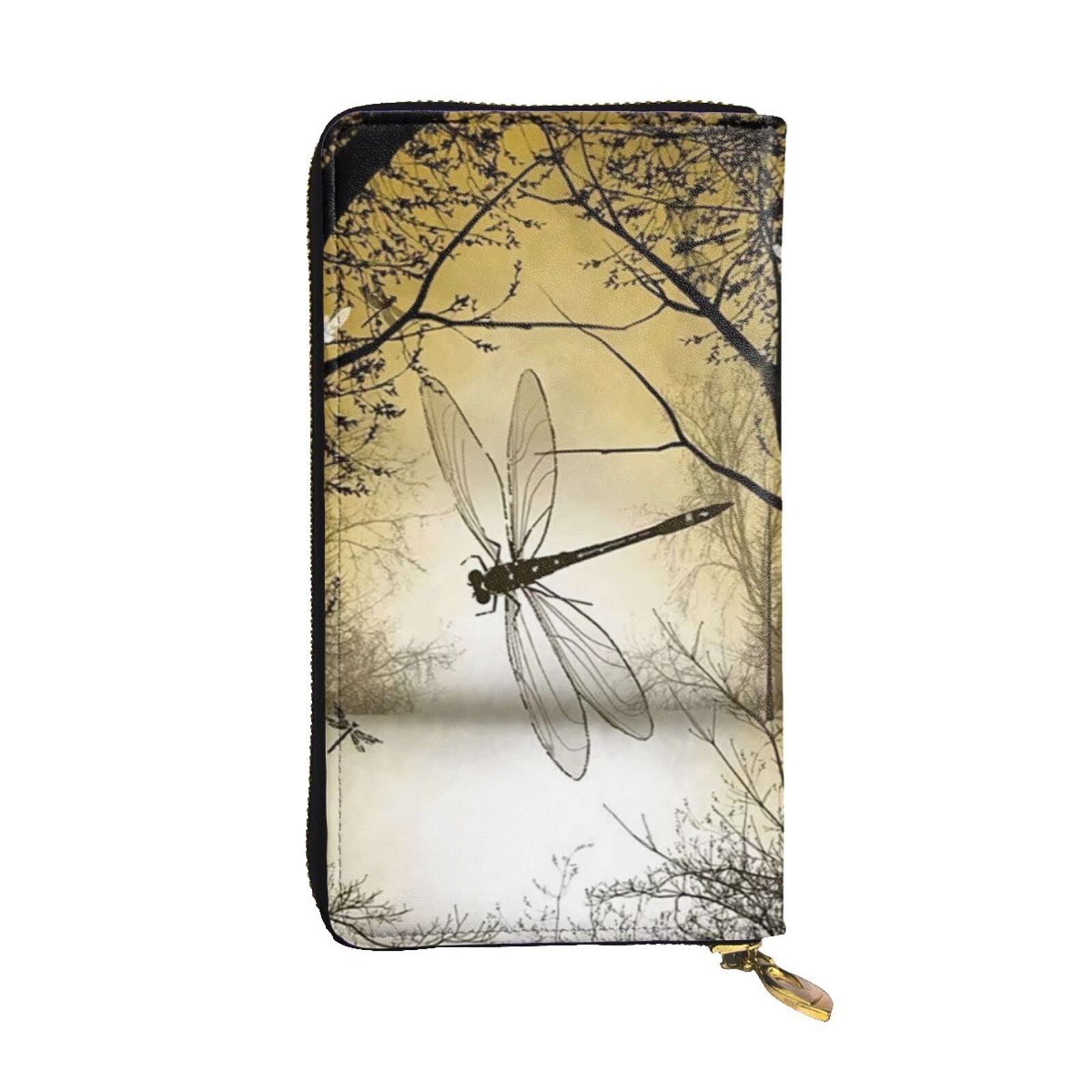 HOMETER Women'S Leather Wallet Dragonflies Coin Purse Travel Credit Card Holder Zipper Purse Cell Phone Handbag