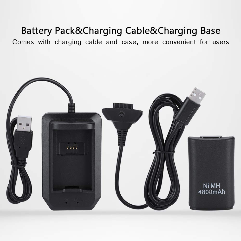 Cotchear Double 4800mAh Rechargeable Battery Pack + USB Charger Cable Pack + Charging Base for Xbox 360 Controller - Black