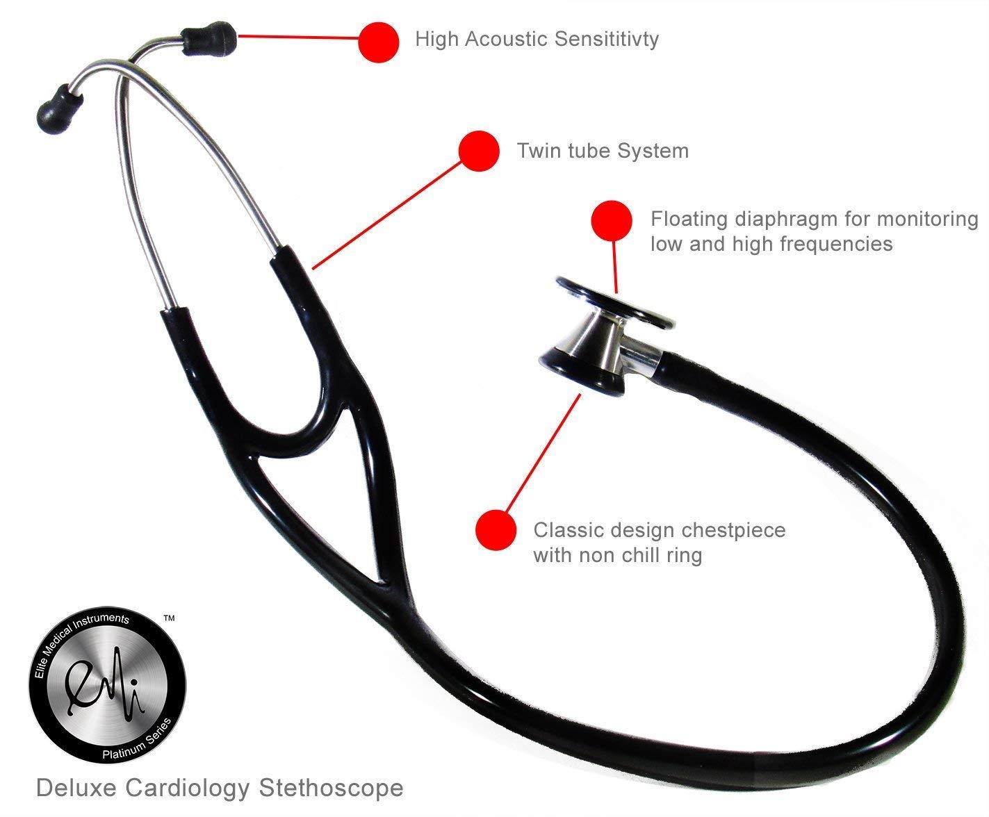 EMI Platinum Series Deluxe Black Cardiology Stethoscope ESC-333 AND EBD-217 Sphygmomanometer Set