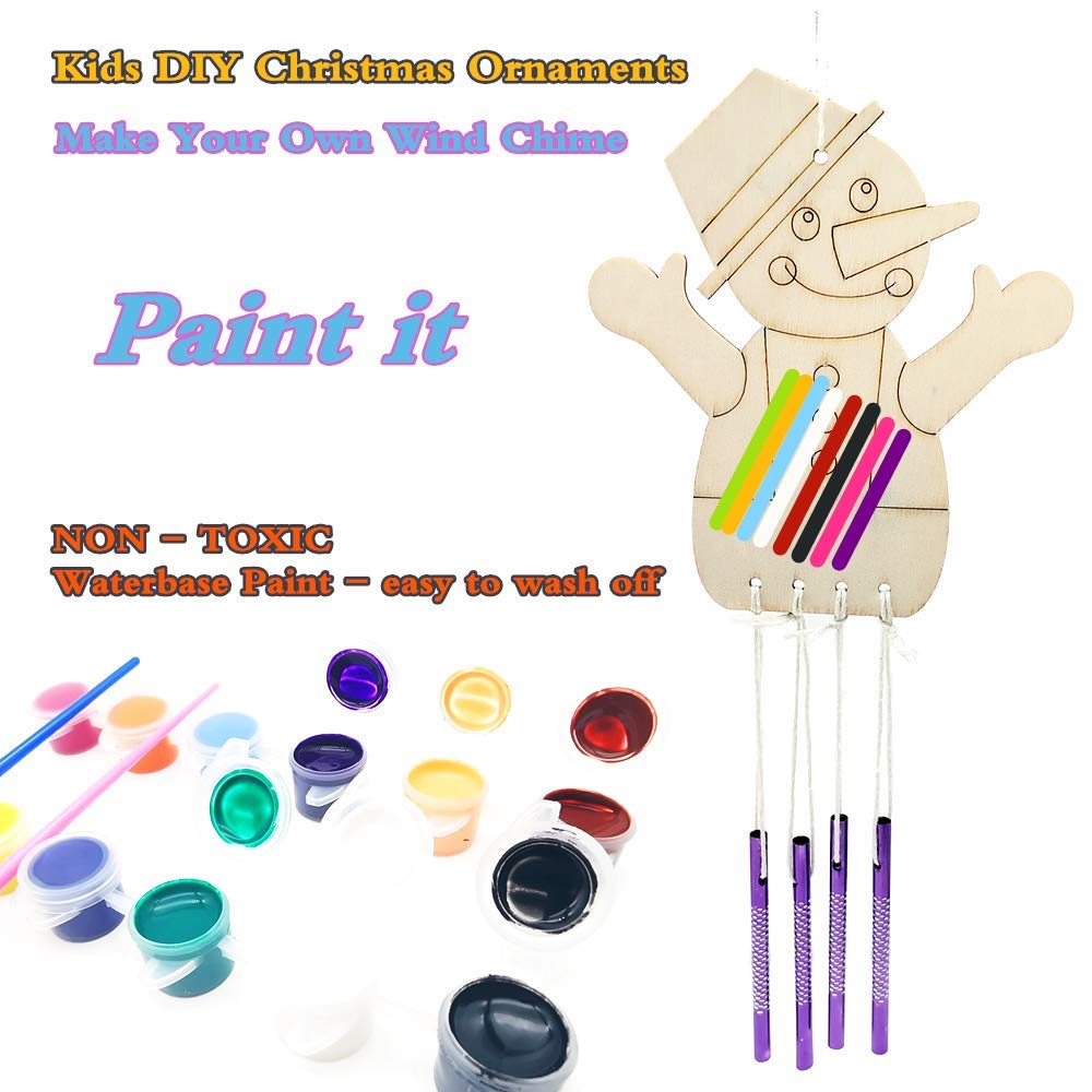 DEUXPER Make Your Own Christmas Ornaments Wind Chime Kit - Arts & Crafts Construct & Paint 4 Wind Powered Musical Chime DIY Gifts for Kids, Boys & Girls