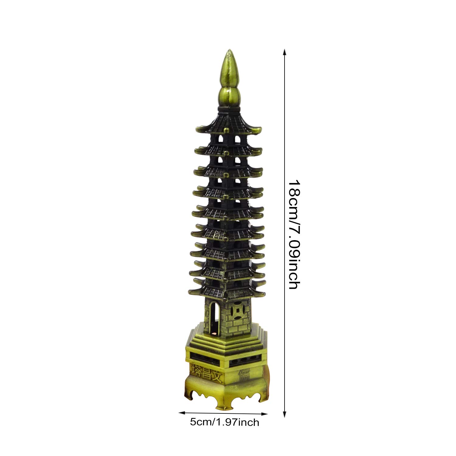 Honbay 1PCS Metal Alloy WenChang Tower Model Statue Feng Shui Decoration Buddhism Temple Decoration Garden Miniature for Office Home Desktop Ornaments (9 Level, 7.1")