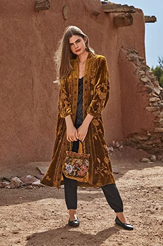 Johnny Was DENALI VELVET POUCH Vintage Gold Embroidery Handbag Bag Small New