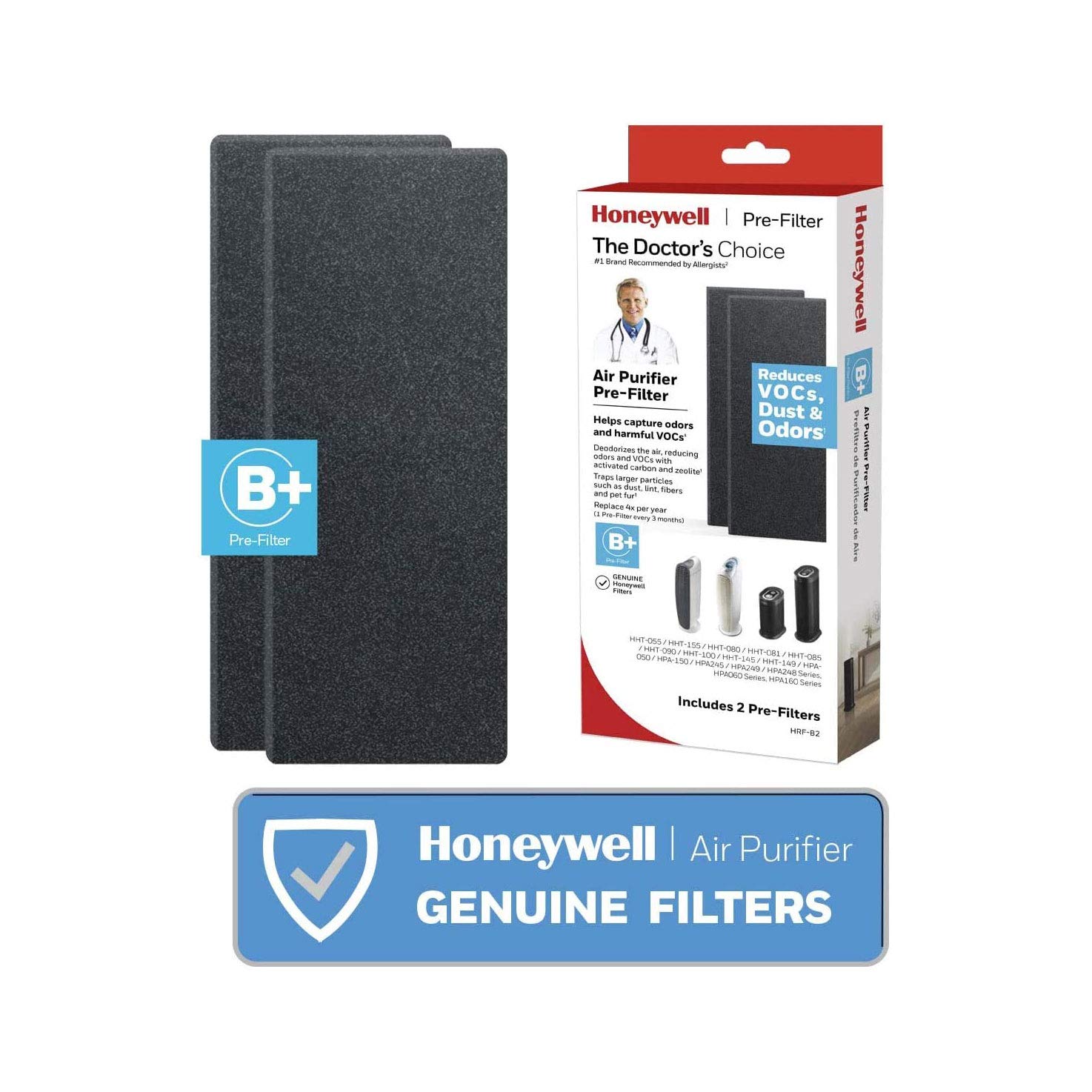 Honeywell HRF-B2 Filter B Household Odor and Gas Reducing Air Purifier Cleaner Pre Filter Replacement Part for Dust, Lint, Fibers & Pet Fur (6 Pack)