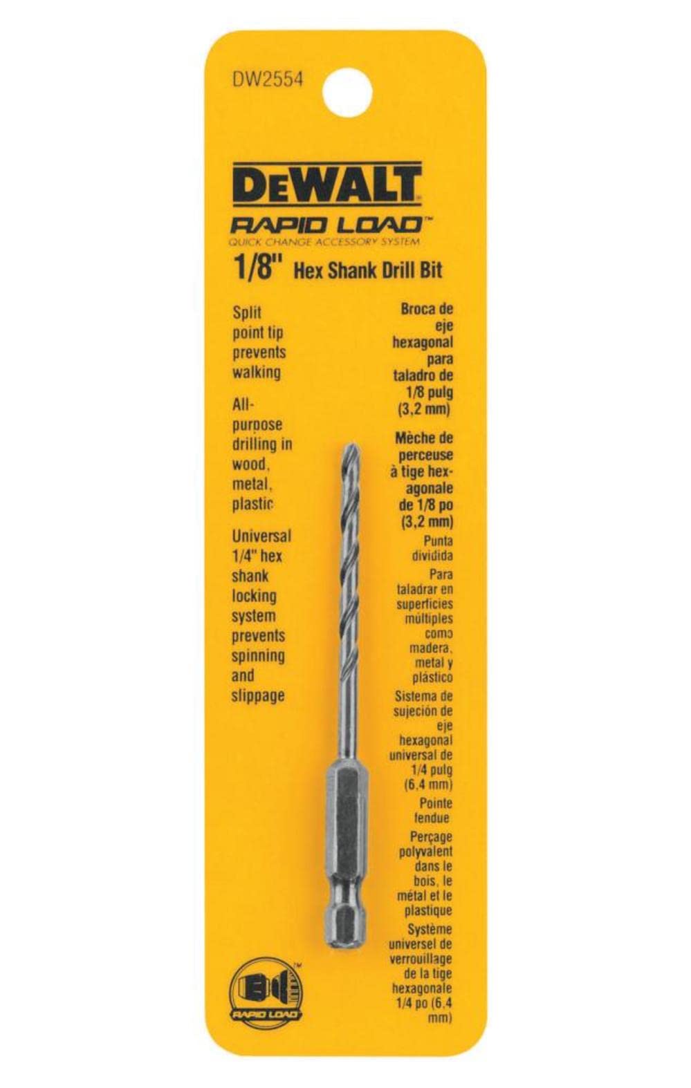 DeWalt DW2554 1/8" Hex Shank High Speed Steel Black Oxide Twist Drill Bit