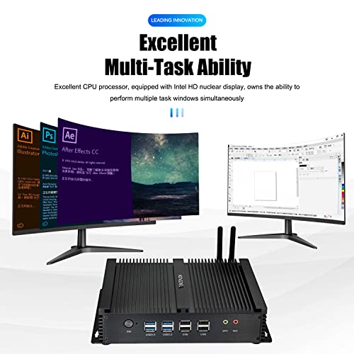 KINGDEL i7 Powerful Mini Box PC, Fanless Mini Desktop Computer with i7 CPU, 8GB RAM, 256GB SSD+1TB HDD, 2xLAN, 2xHD Ports, 4xUSB 3.0, 6xCOM RS232