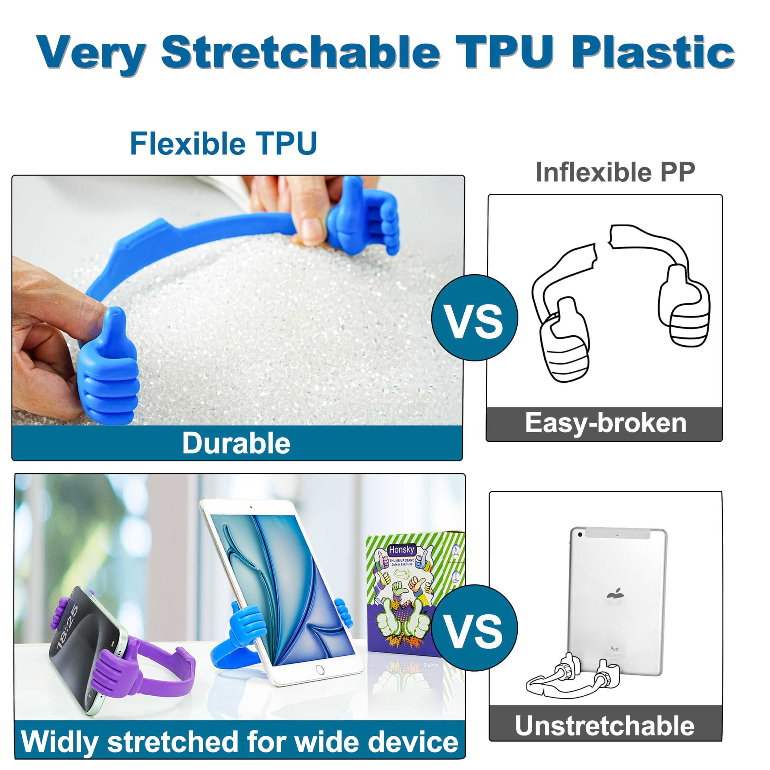 HONSKY Thumbs-Up Phone Stand for Tablets, E-Readers and Smart Phones – Green/Purple – 2 Count
