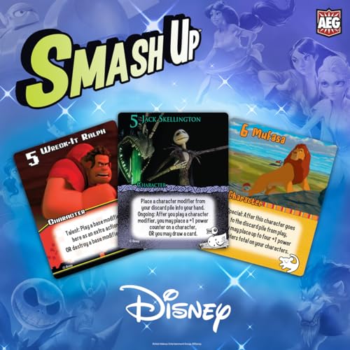 USAOPOLY Smash Up: Disney Edition | Featuring Disney Characters from Frozen, Big Hero 6, The Lion King, Aladdin, The Nightmare Before Christmas, & More | Standalone Smash Up Game