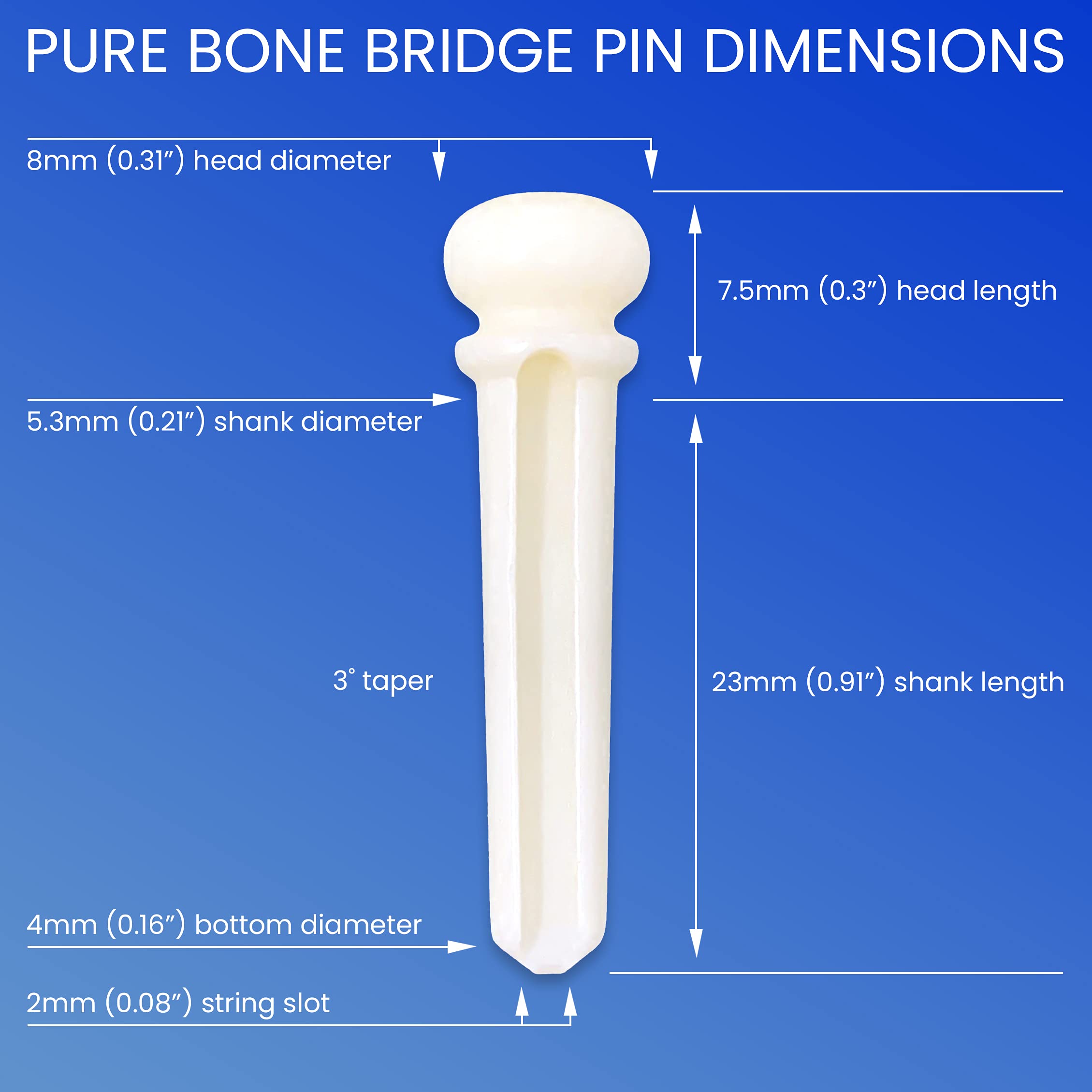Crosby Slotted Pure Bone Bridge Pins with Abalone Dot Inlay for 6 & 12 String Acoustic Guitar